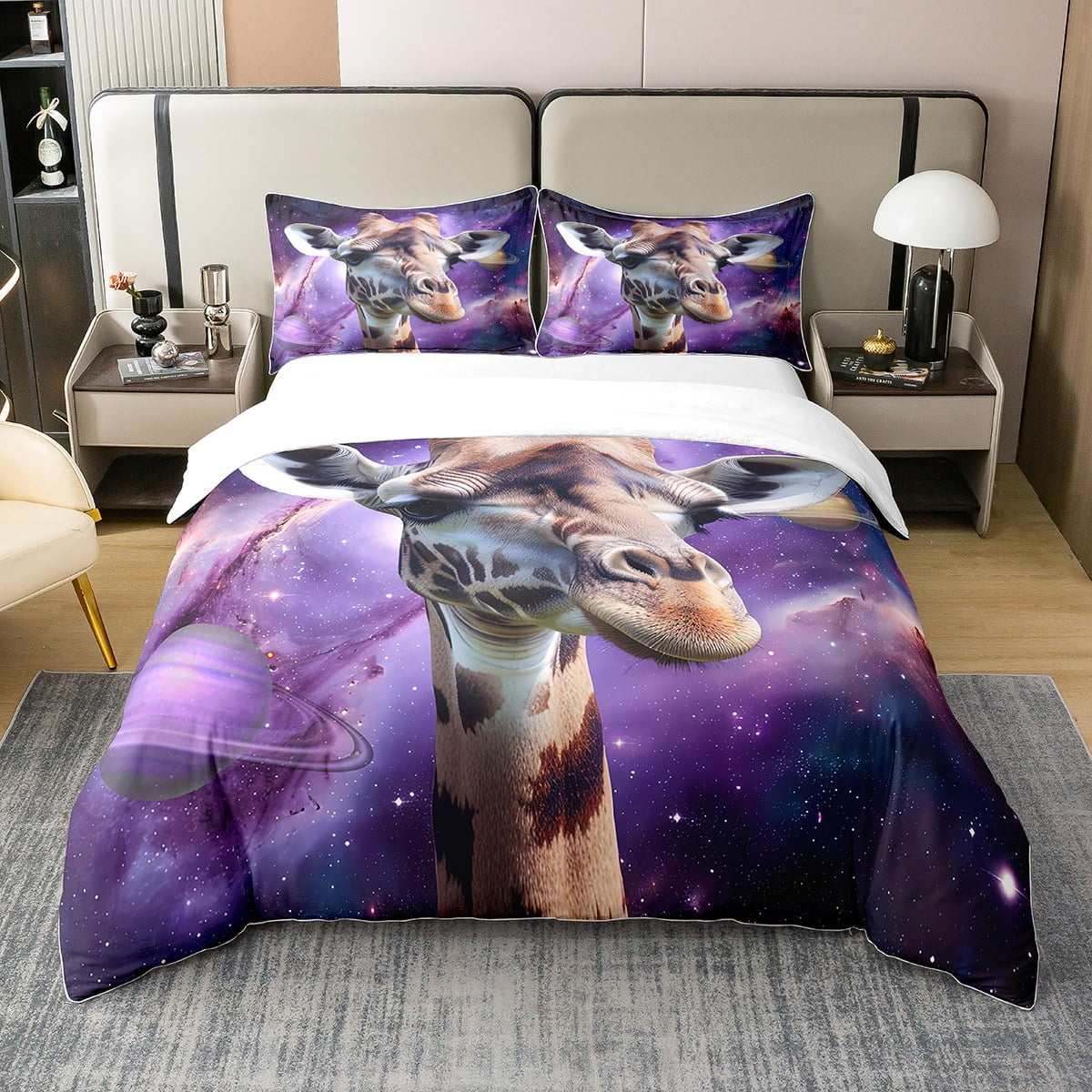 Cartoon Giraffe 100% Natural Cotton Comforter Cover Queen Size Purple ...