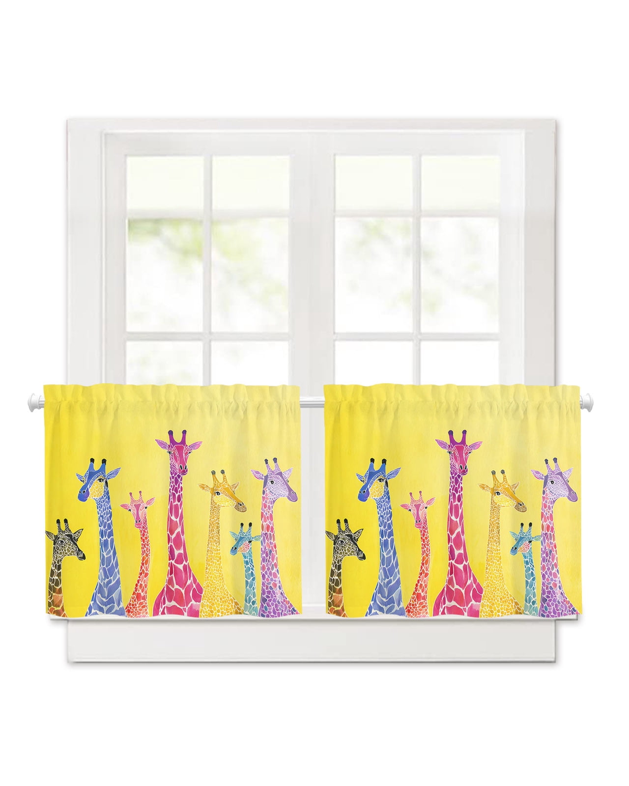 Cartoon Giraffe African Animal Print Short Blackout Curtains 30 Inch ...
