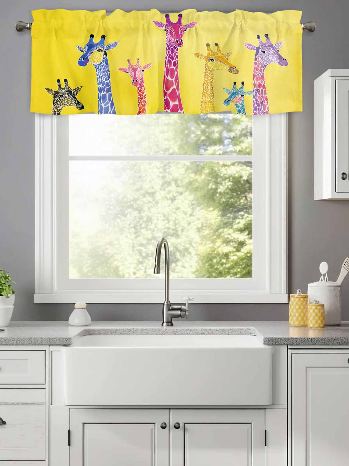 Cartoon Giraffe African Animal Valances for Windows,Kitchen Valance Rod ...