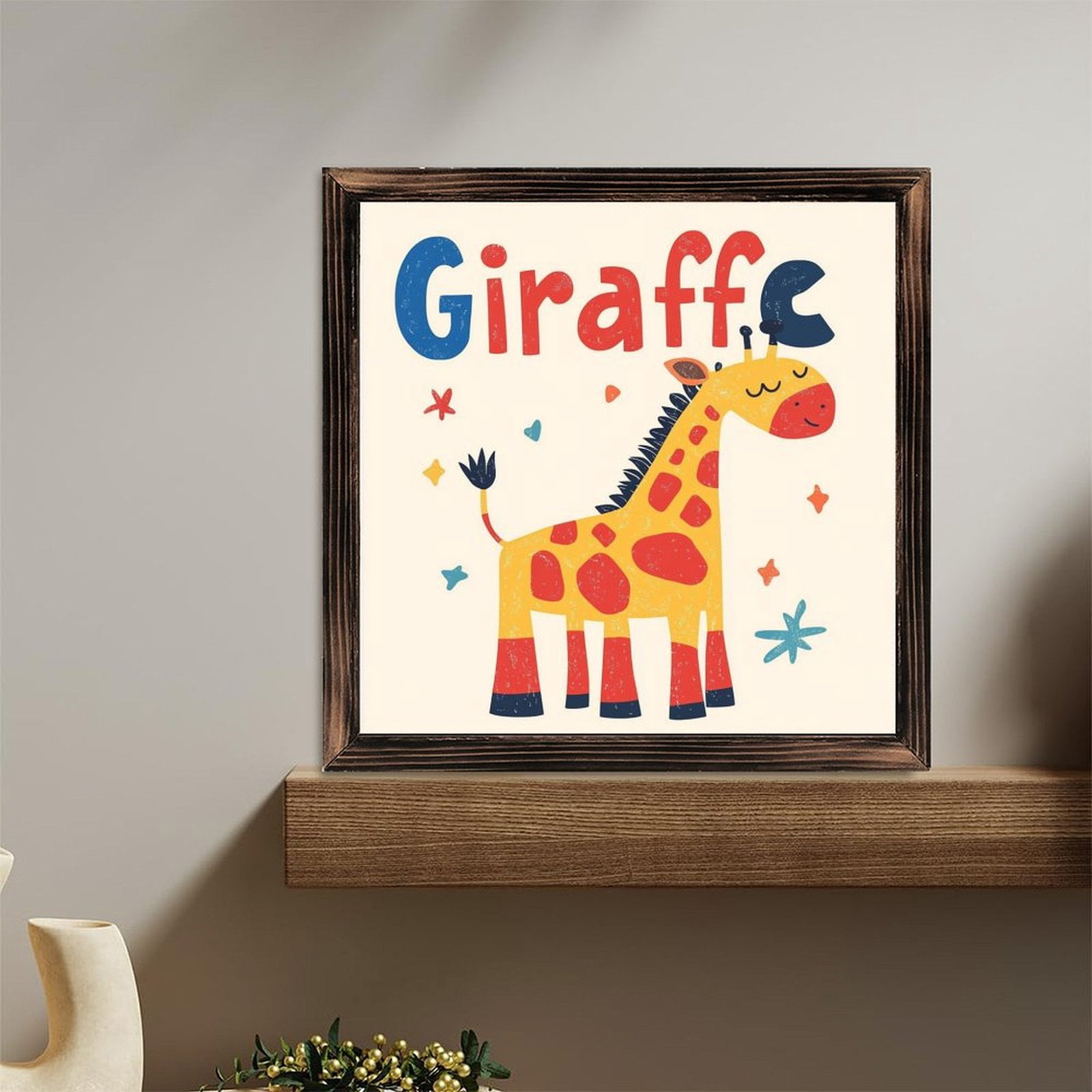 Cartoon Giraffe Art Wooden Sign Wall Plaque - Vintage Art Decoration ...