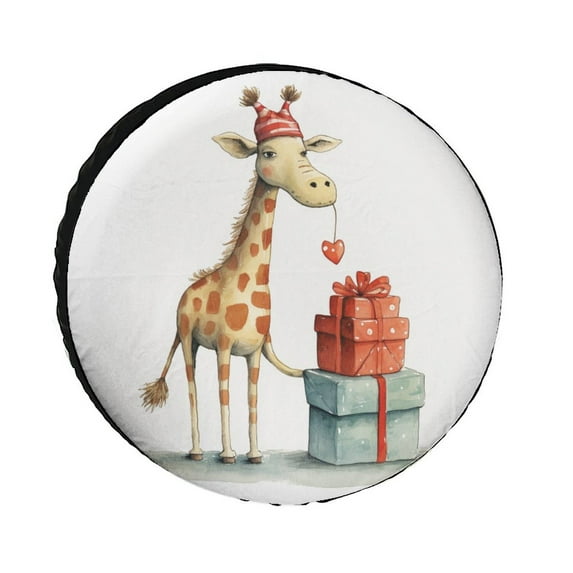 Cartoon Giraffe With Christmas Gift Camper Spare Tire Cover Gifts for ...