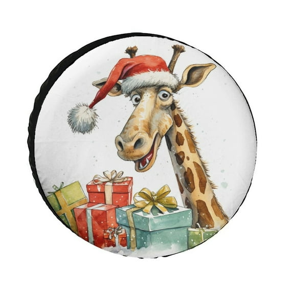Cartoon Giraffe With Christmas Gift Camper Spare Tire Cover Giraffe ...
