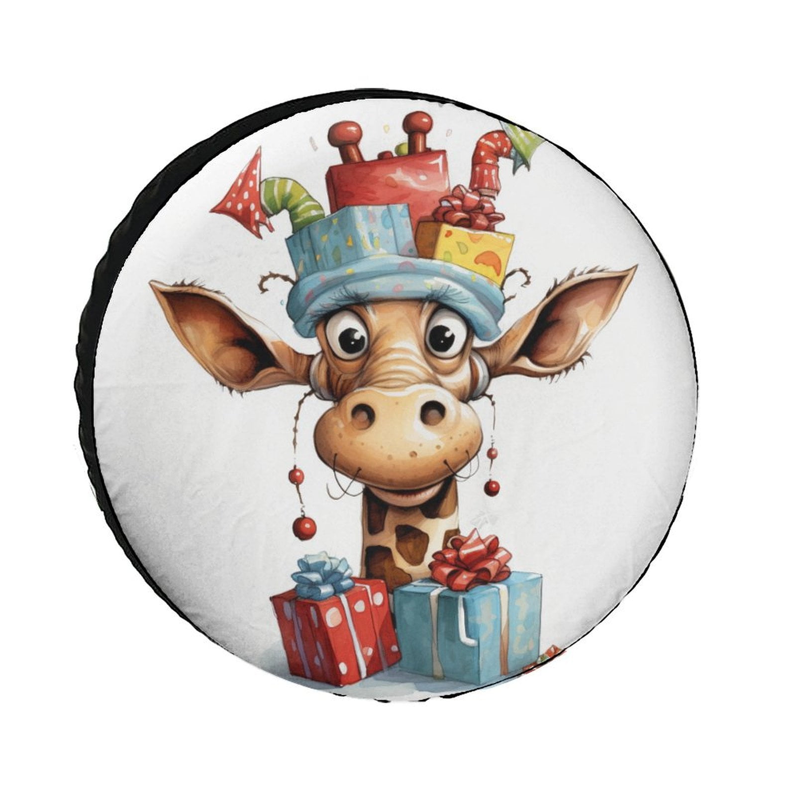 Cartoon Giraffe With Christmas Gift Camping Spare Tire Cover Wild ...