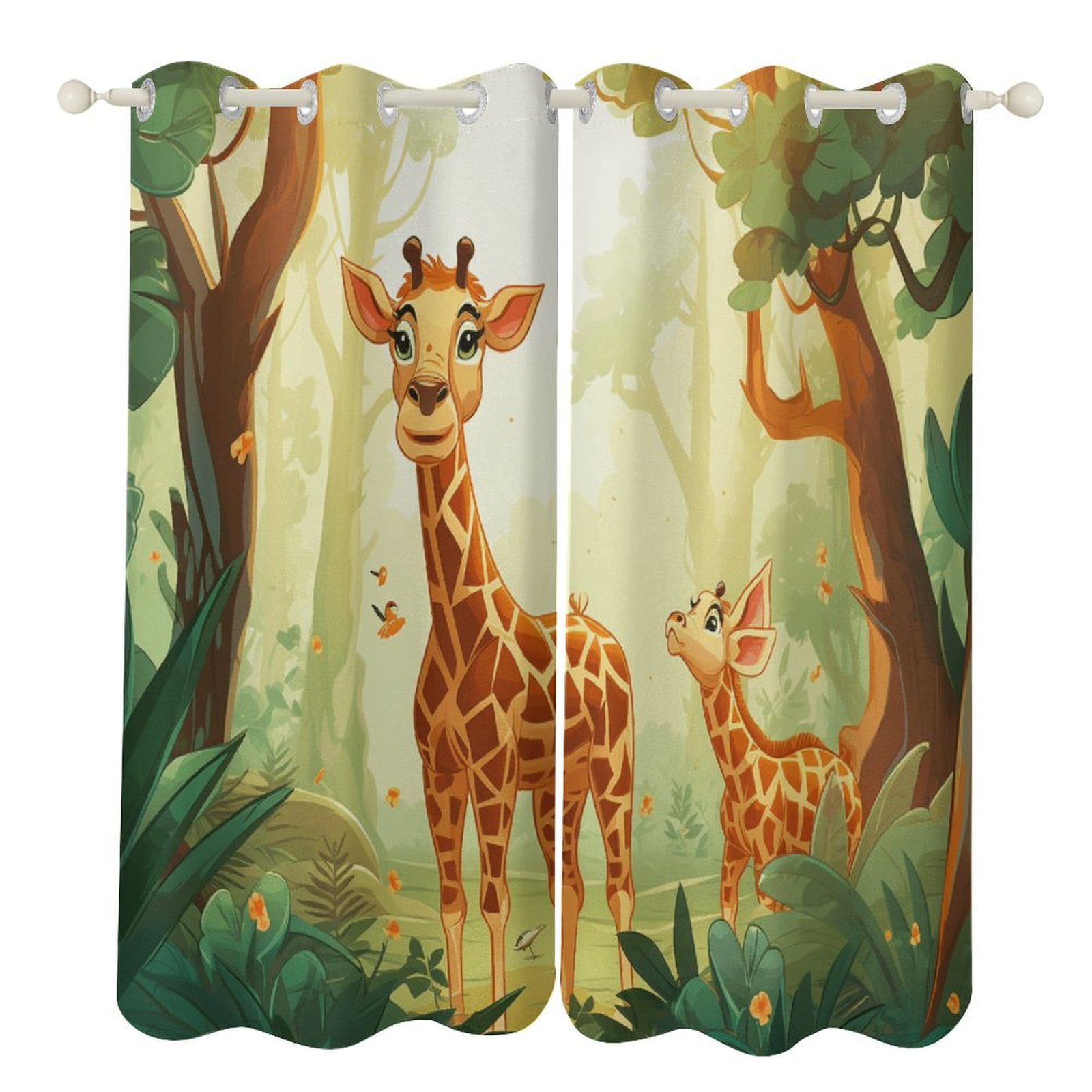 Cartoon Giraffe Forest 2 Panels 3D Printing Pattern Curtain for Bedroom ...