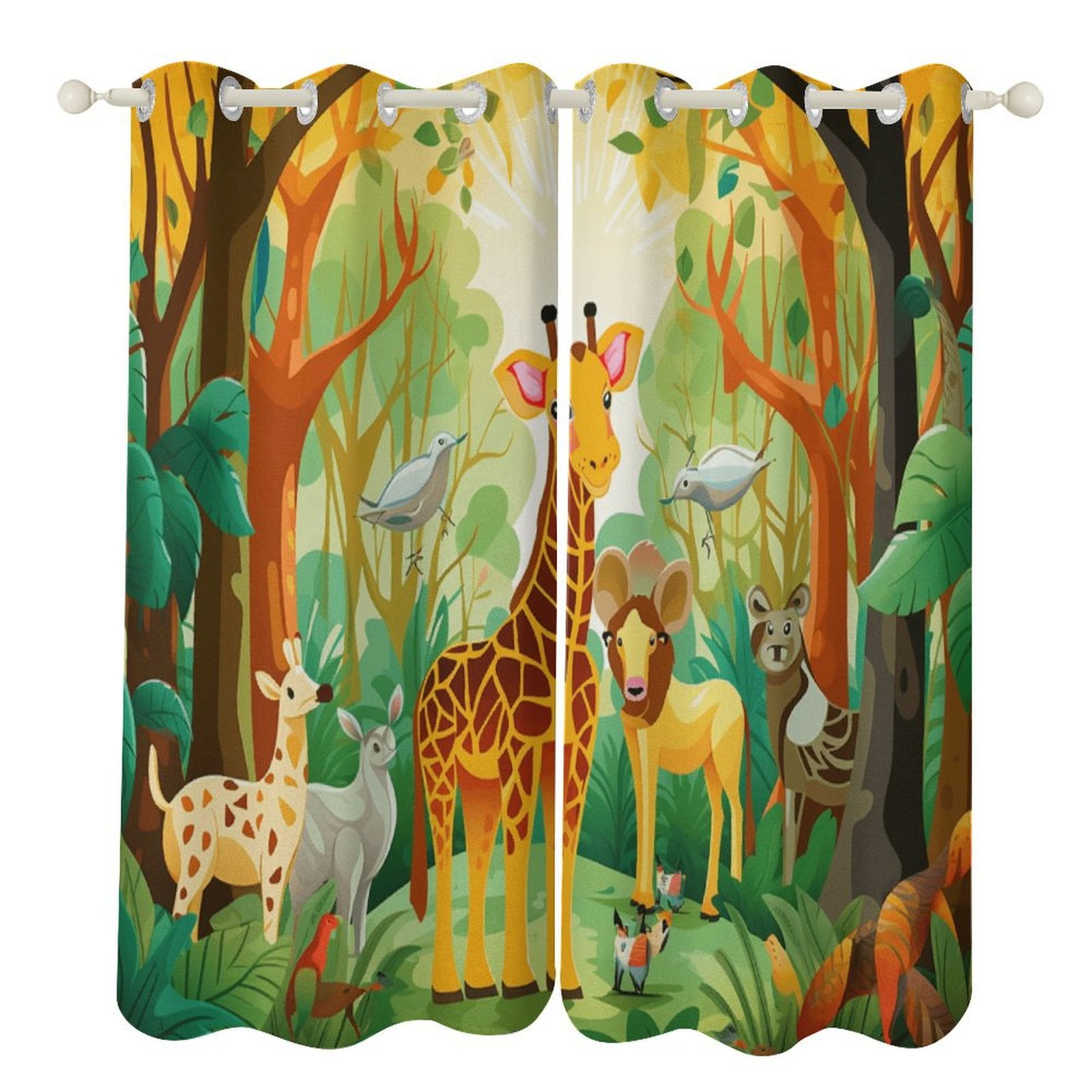 Cartoon Giraffe Forest 2 Panels Curtains for Bedroom Living Room Drapes ...