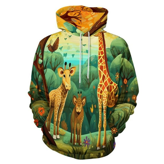 Cartoon Giraffe Forest 3D Print Hoodie Men Women Autumn Thin Pullover ...