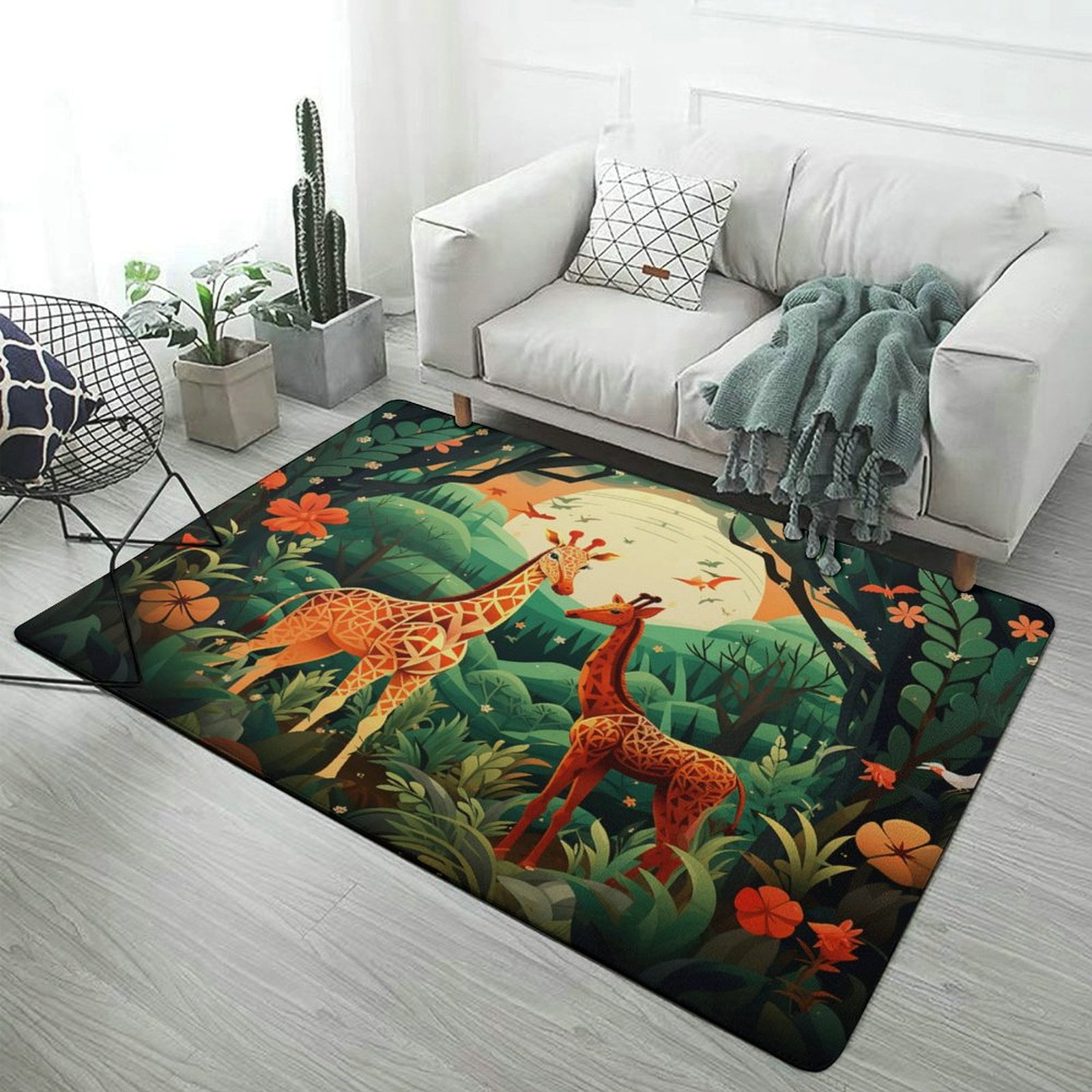 Cartoon Giraffe Forest Area Rugs Carpet Suitable for Living Room ...