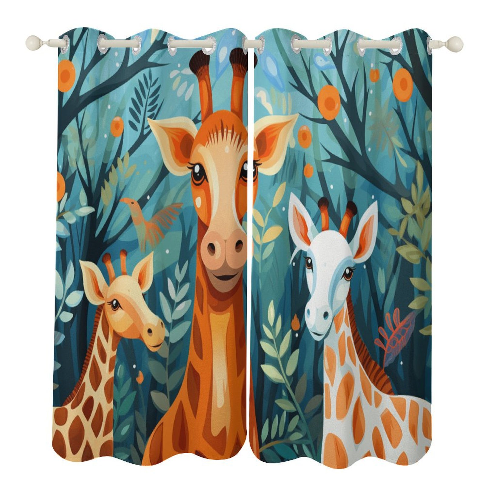 Cartoon Giraffe Forest Blackout Window Curtains for Bedroom Living Room ...