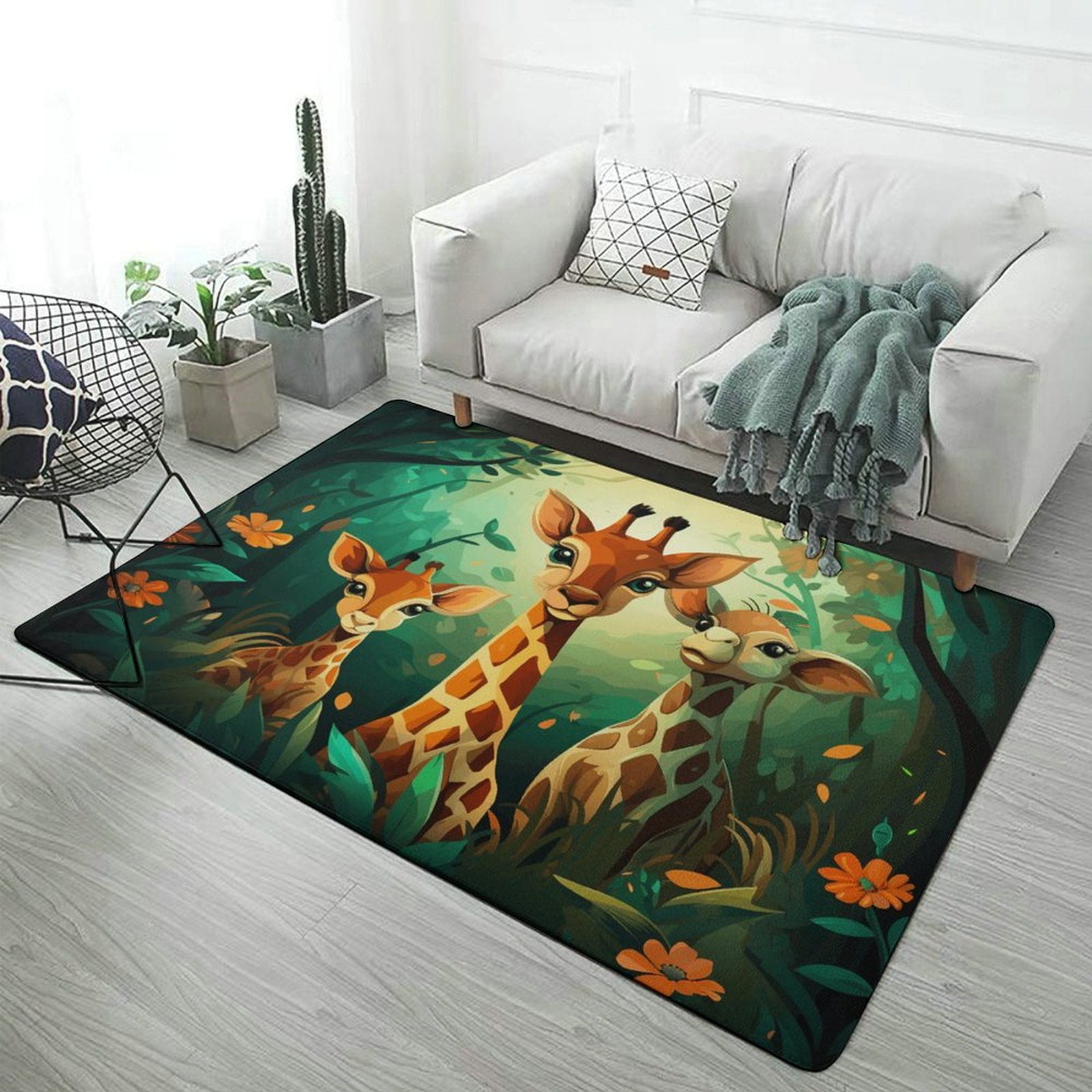 Cartoon Giraffe Forest Carpet Style Living Room Bedroom Rug Modern 3d ...
