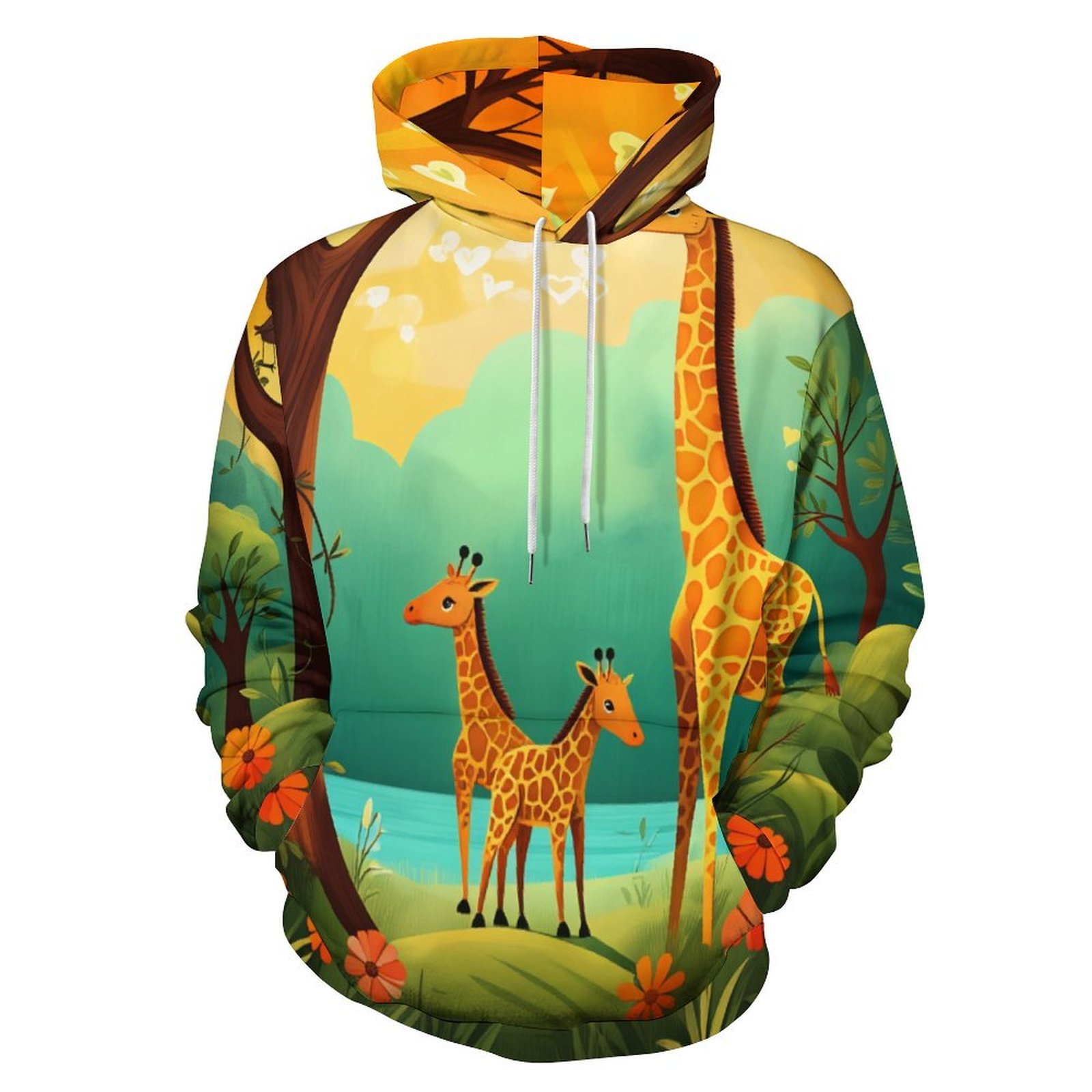 Cartoon Giraffe Forest Men's Women Vintage 3D Hooded Sweatshirt - All ...