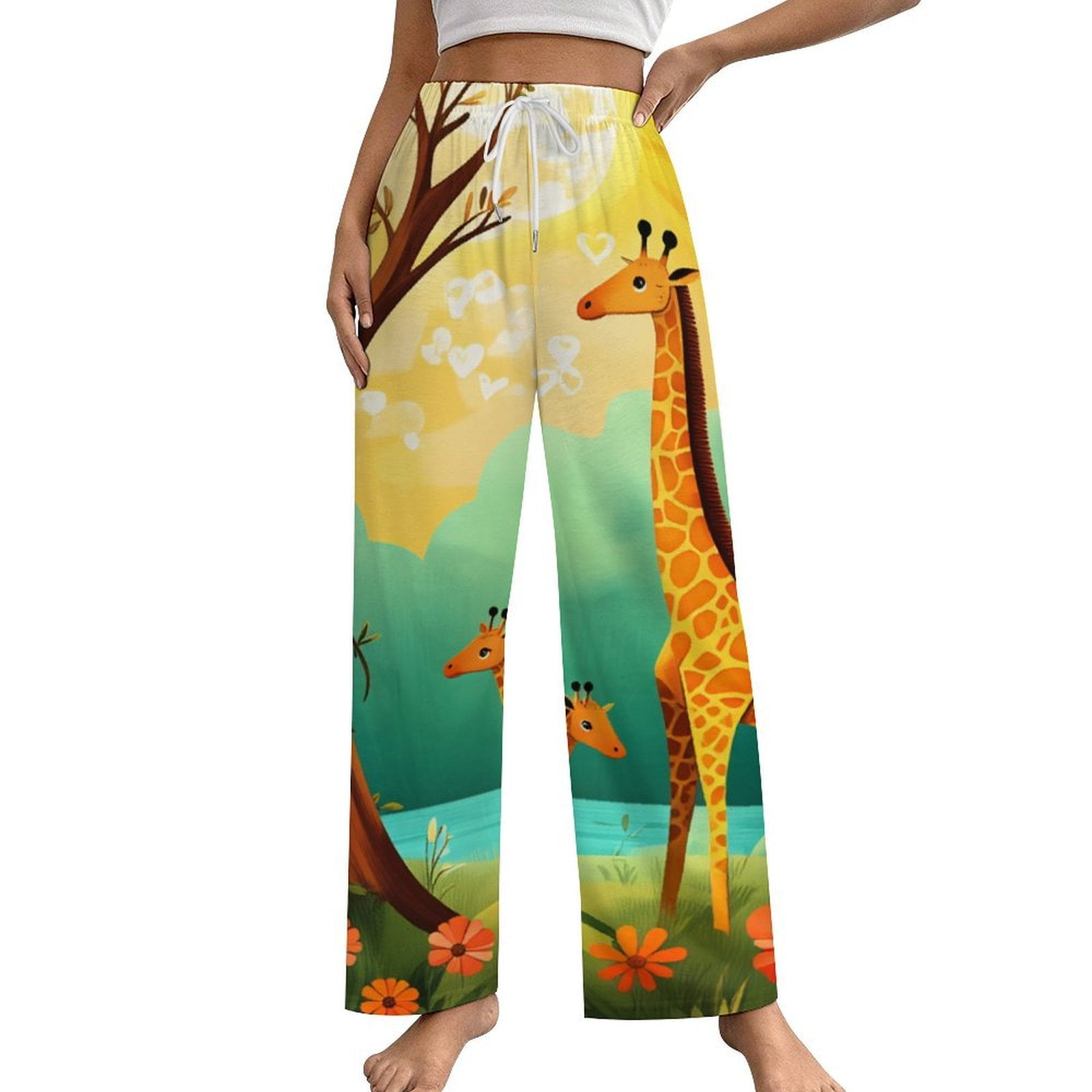 Cartoon Giraffe Forest Pajama Pants Breathable with Pockets Pajamas For ...