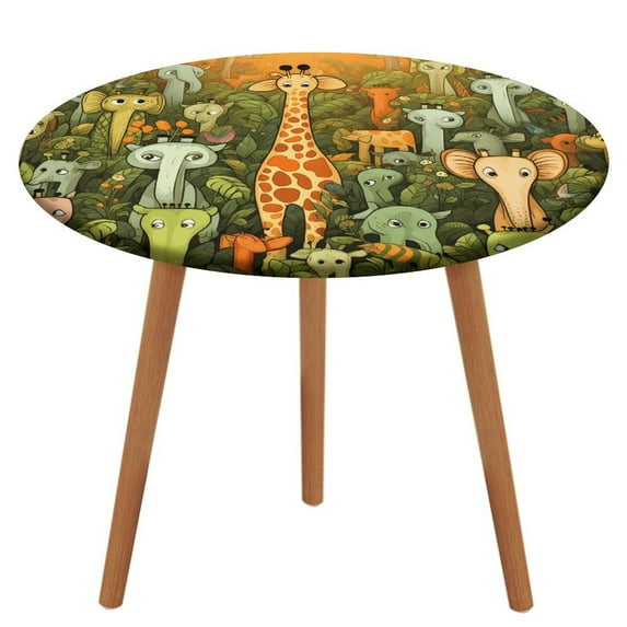 Cartoon Giraffe Forest Pattern Round Tablecloth Waterproof Elastic ...