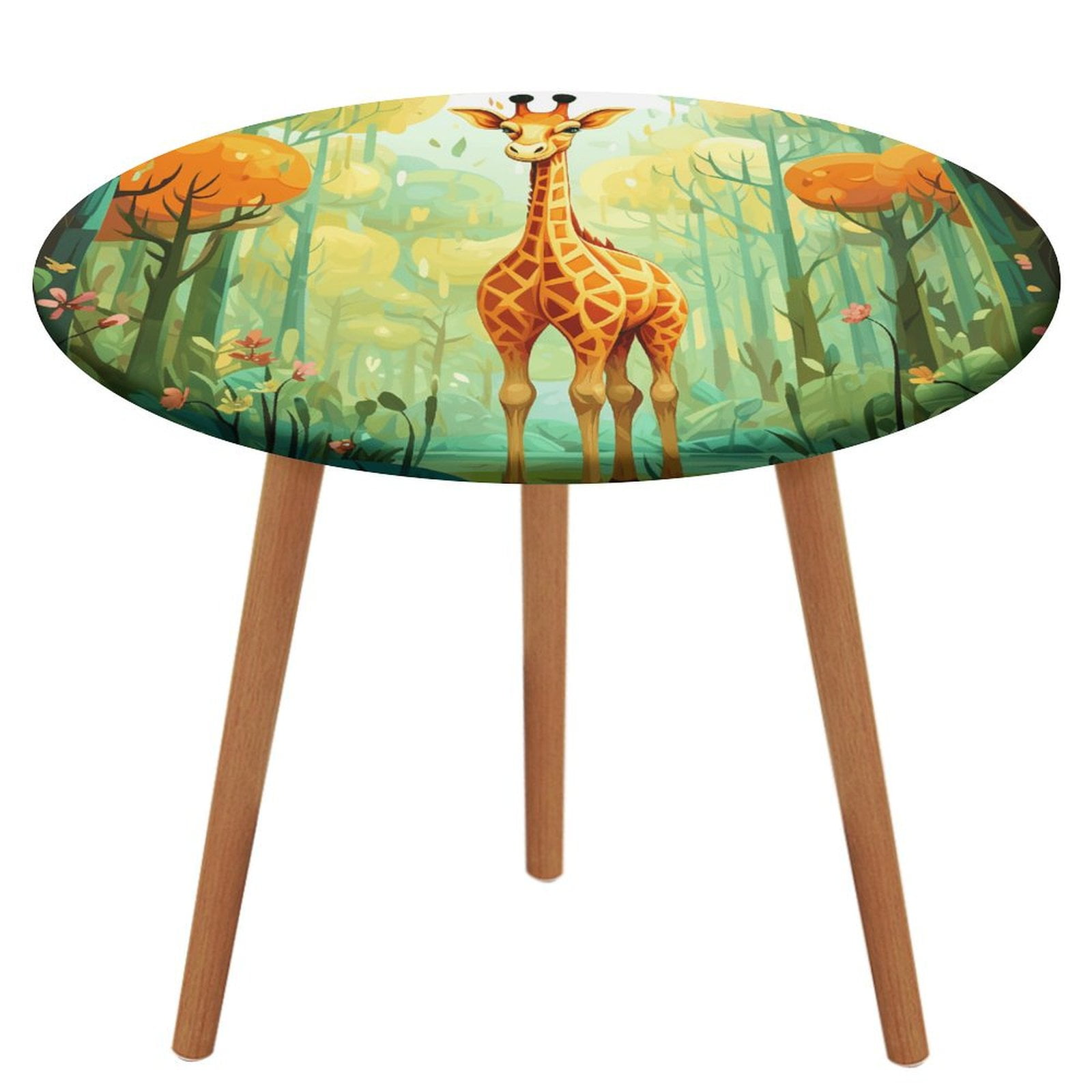 Cartoon Giraffe Forest Round Fitted Tablecloth Elastic Table Cover ...