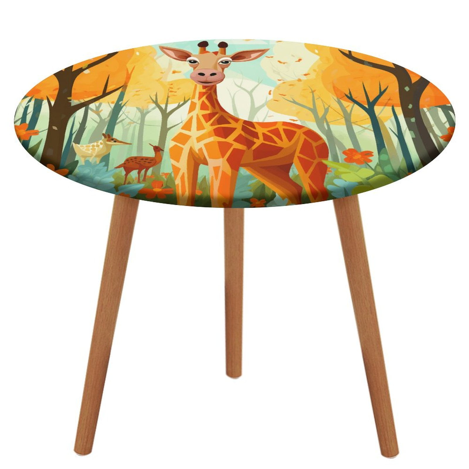 Cartoon Giraffe Forest Tablecloth Round Elastic Fitted Waterproof Table ...
