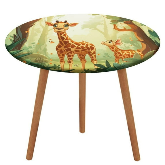 Cartoon Giraffe Forest Tablecloth Round Elastic Fitted Waterproof Table ...