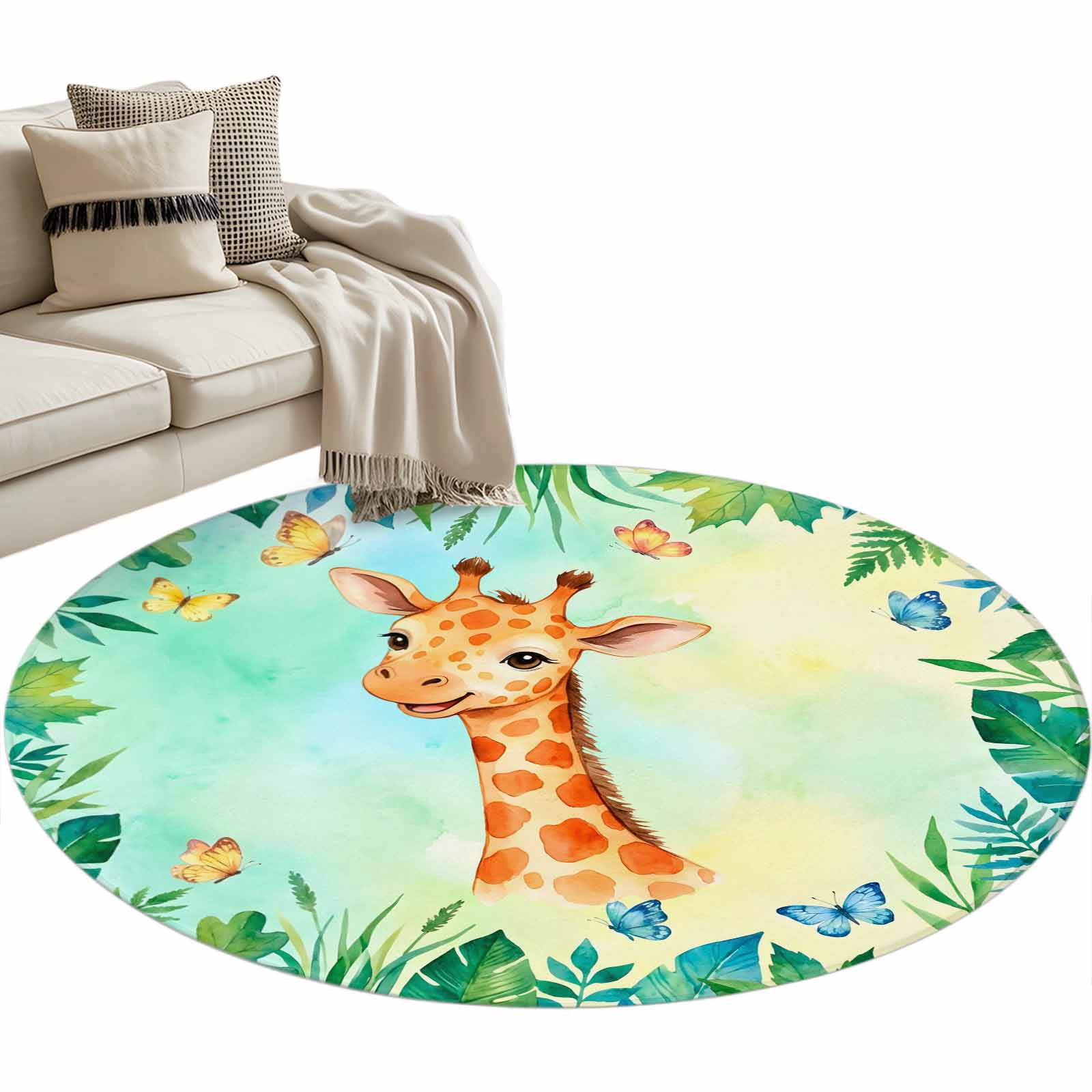 Cartoon Giraffe Round Rug 4ft Washable Circle Entryway Rugs Non Slip ...