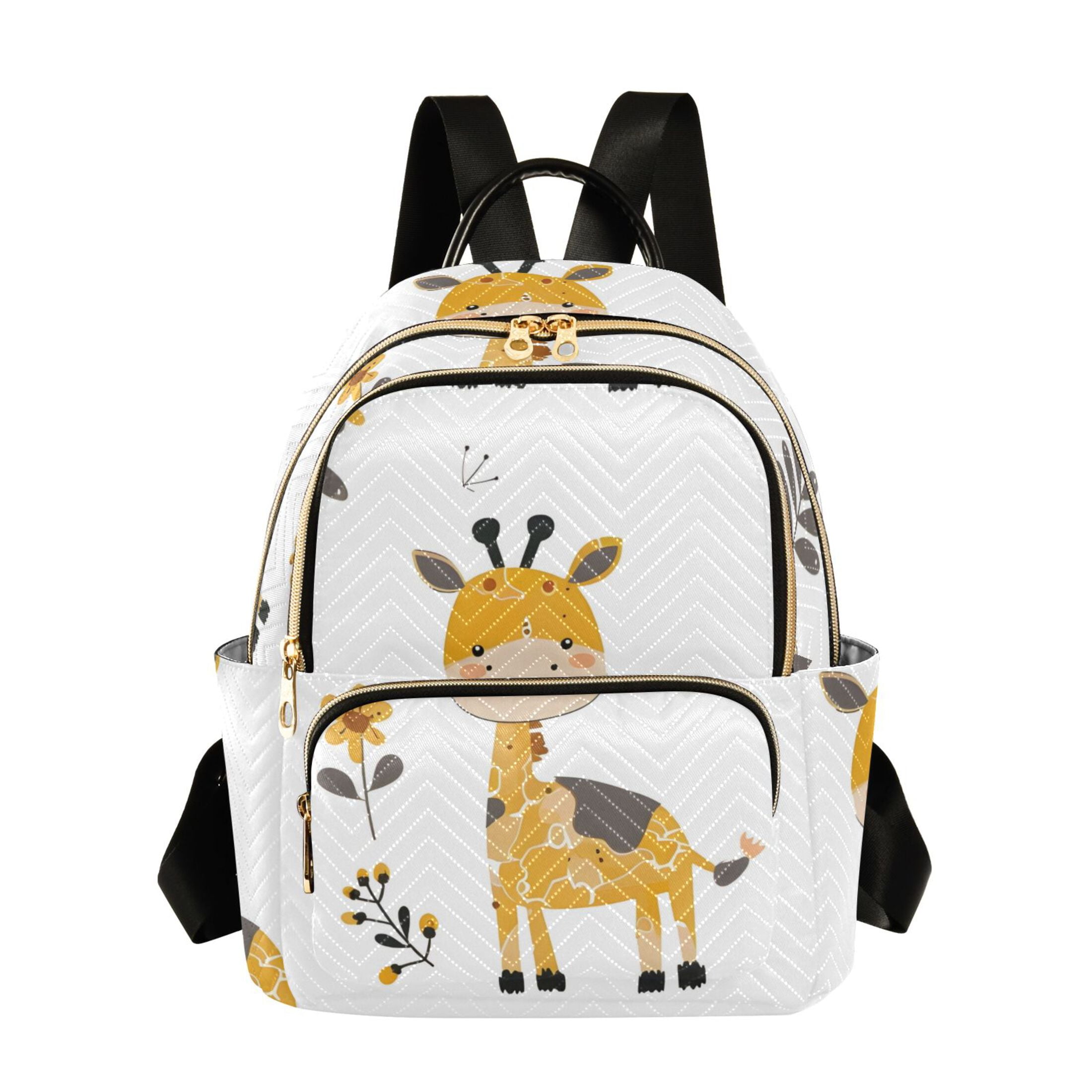 Cartoon Giraffes Flowers Leaves Quilted Backpack Fashion Daypack ...