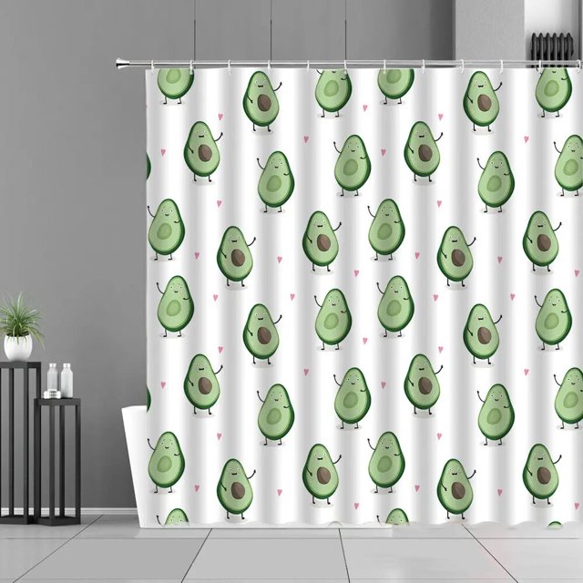 Cartoon Girl Bathroom Shower Curtain Pink Strawberry Plaid Summer Fresh