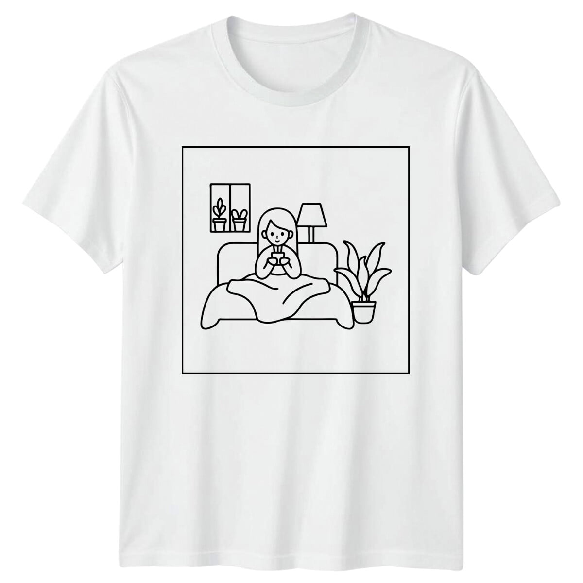 Cartoon Girl In Bed Hobbies Mens T-Shirt Womens Tee Graphic Unisex Top ...