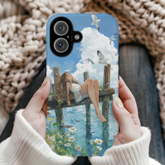 Cartoon Girl Ocean View Summer Sky Phone Case with iPhone 17 to 11 Pro ...