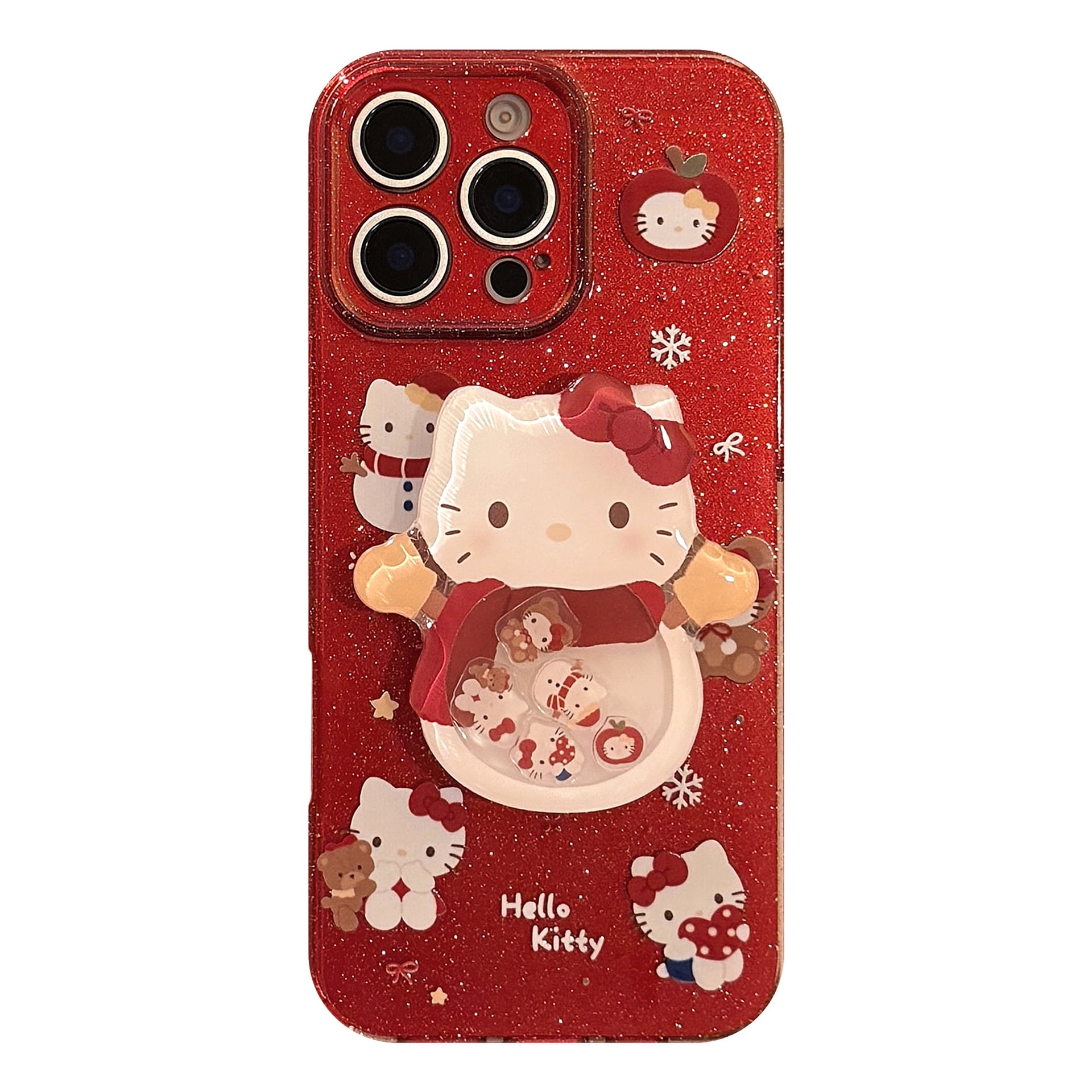 Cartoon Glitter Christmas Apple Kitty Cat Red Phone Case with Stand ...