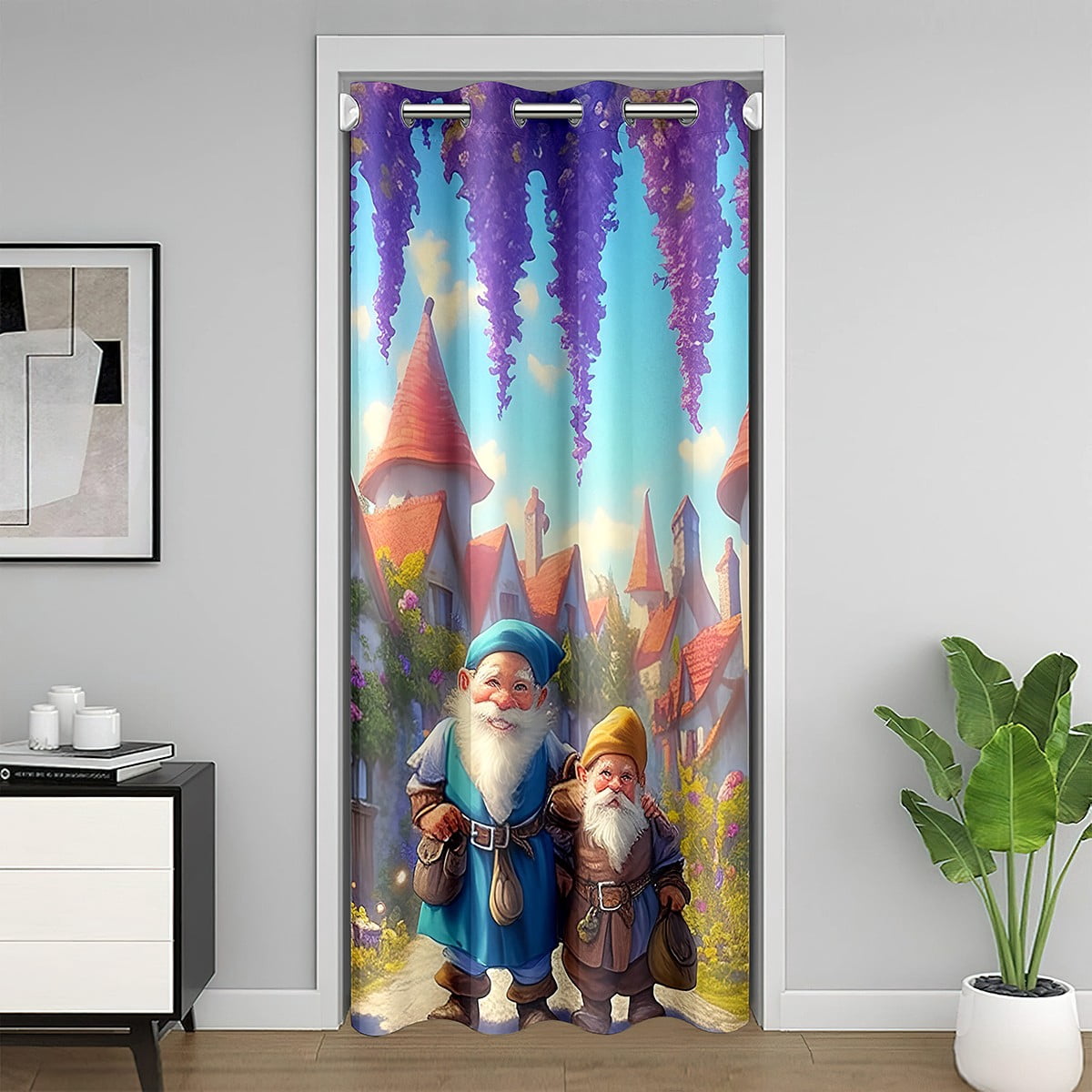 Cartoon Gnome Door Curtain Romantic England Town Doorway Curtain 42" W ...