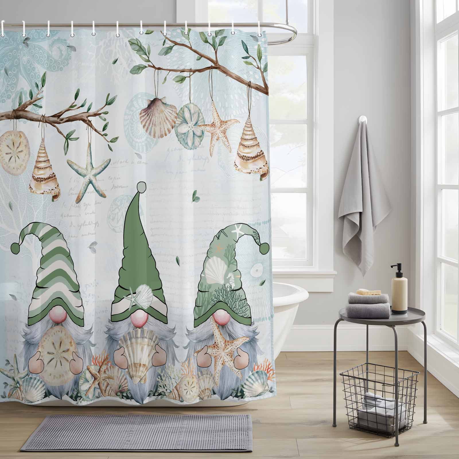 Cartoon Gnome Starfish Sand Money Shower Curtain Set, Waterproof Shower ...