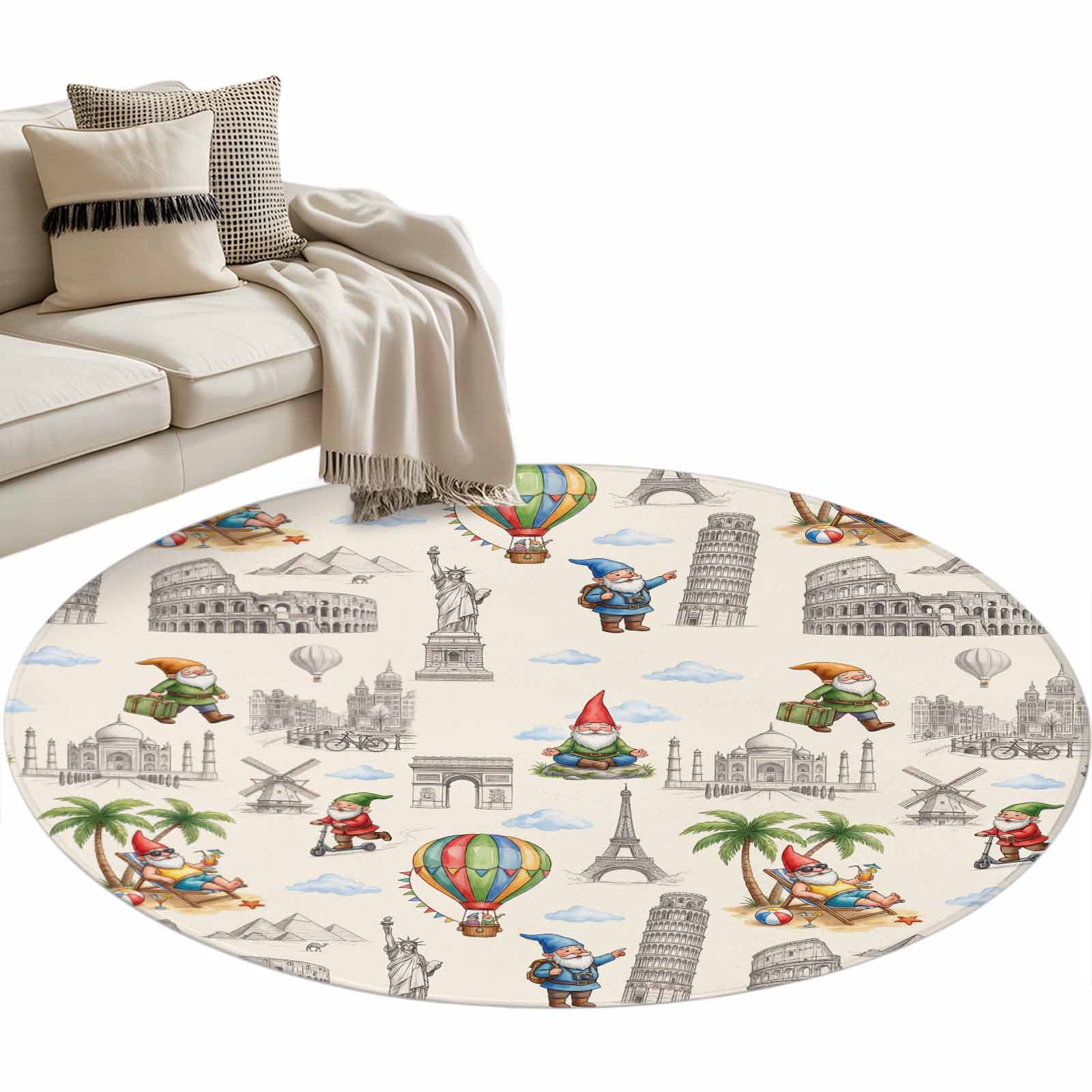 Cartoon Gnomes Round Rug 3ft Washable Circle Entryway Rugs Non Slip ...