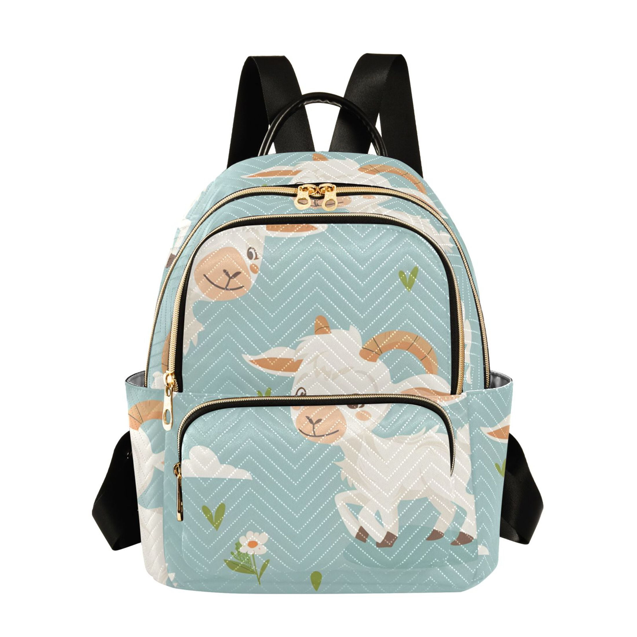Cartoon Goats Mountains Clouds Flowers Quilted Backpack Fashion Daypack ...