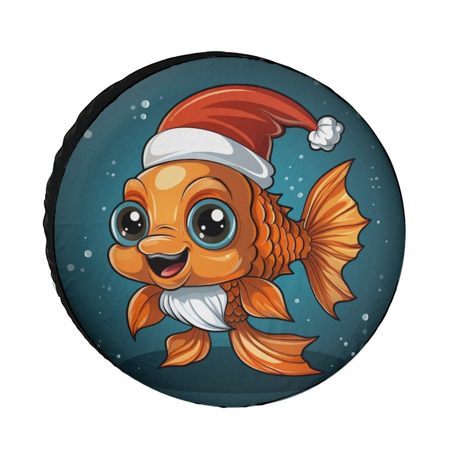 Cartoon Goldfish Wear Red Santa Hat Camping Spare Tire Cover Watercolor ...