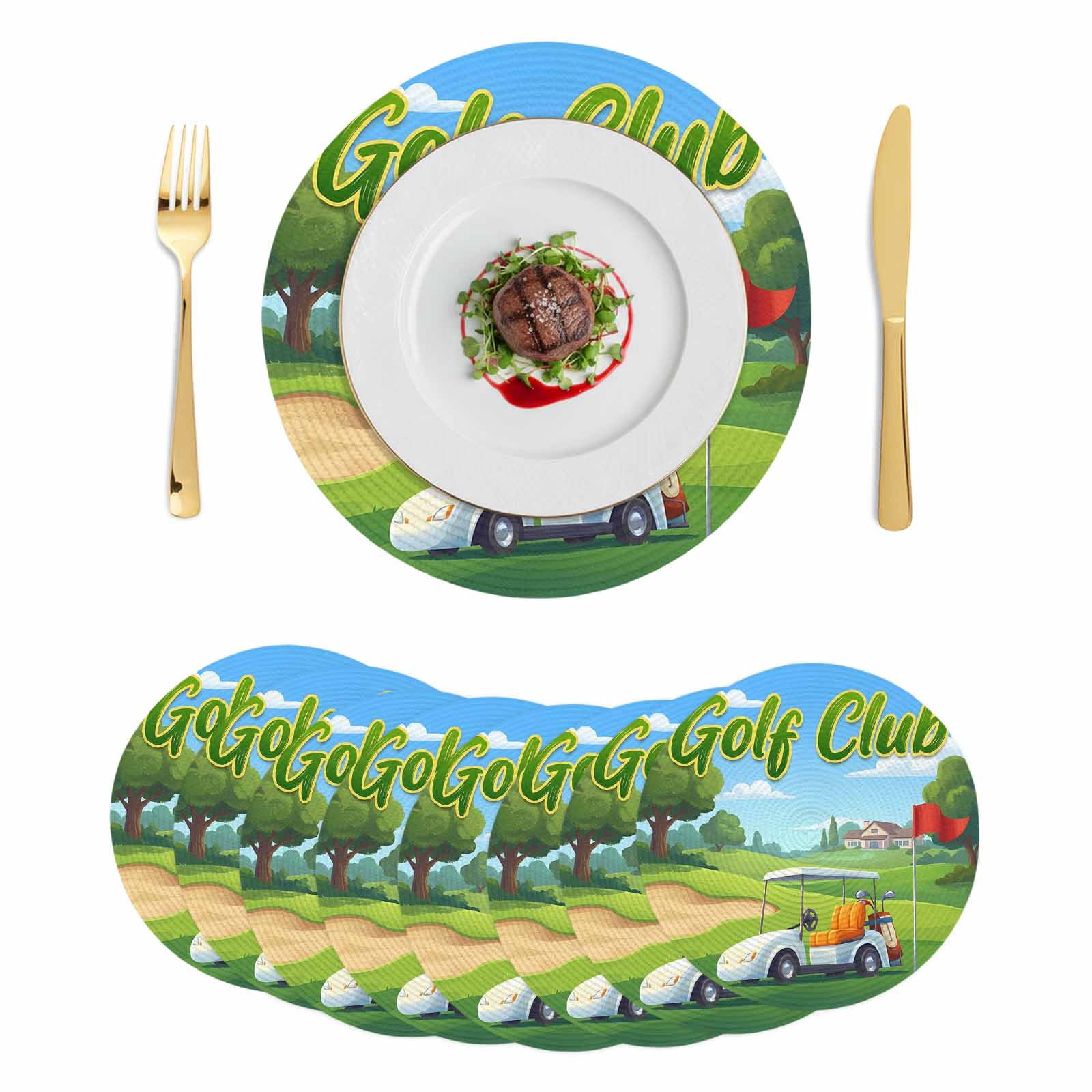 Cartoon Golf Round 15 Inch Placemats Set of 8, Chic Country Green Trees ...