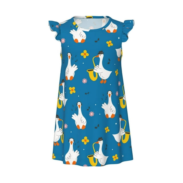 Cartoon Goose Girls Nightgowns, Flutter Sleeve Pajamas Nightdress ...