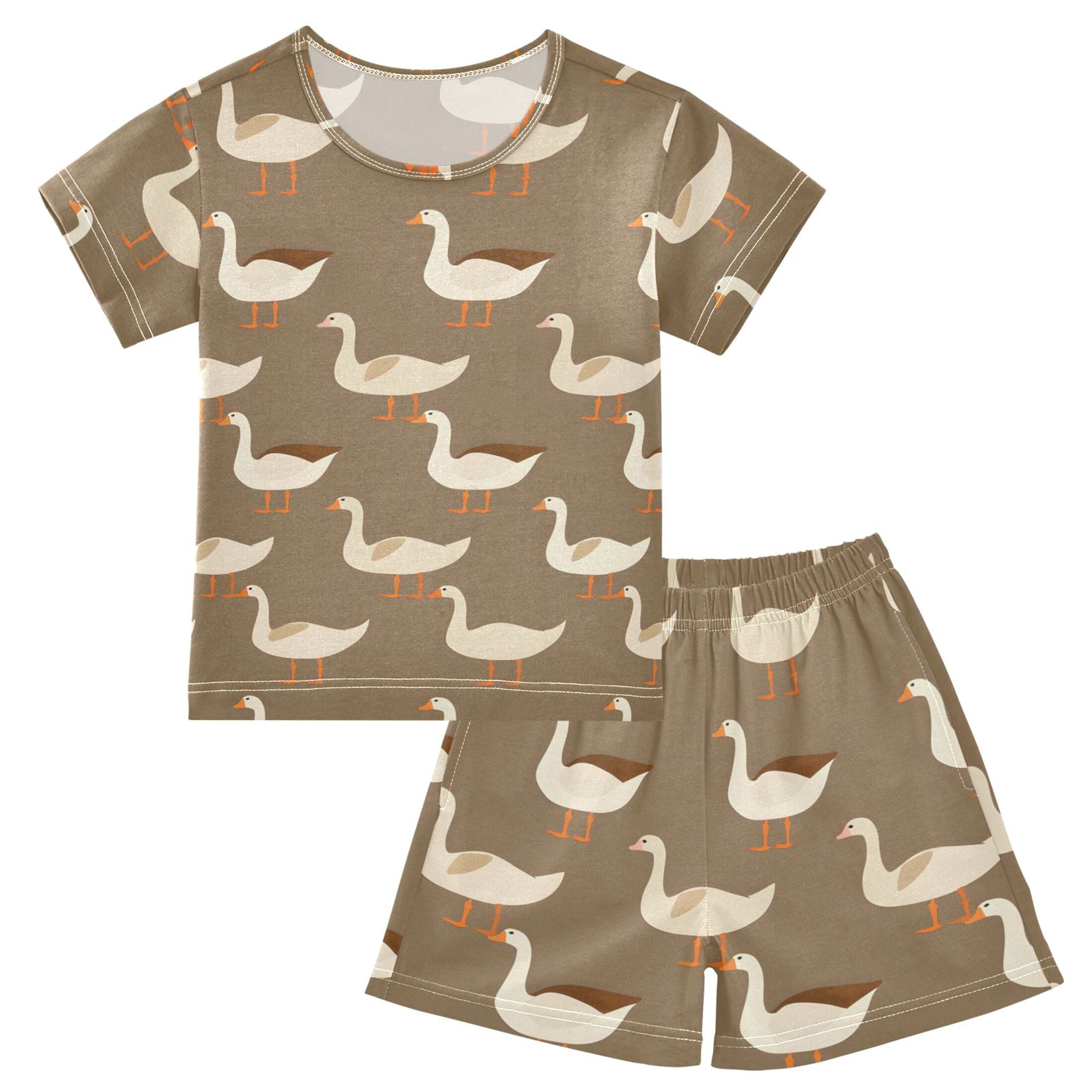 Cartoon Goose Pattern Summer Pajama Set Soft Cotton Short Sleeve ...