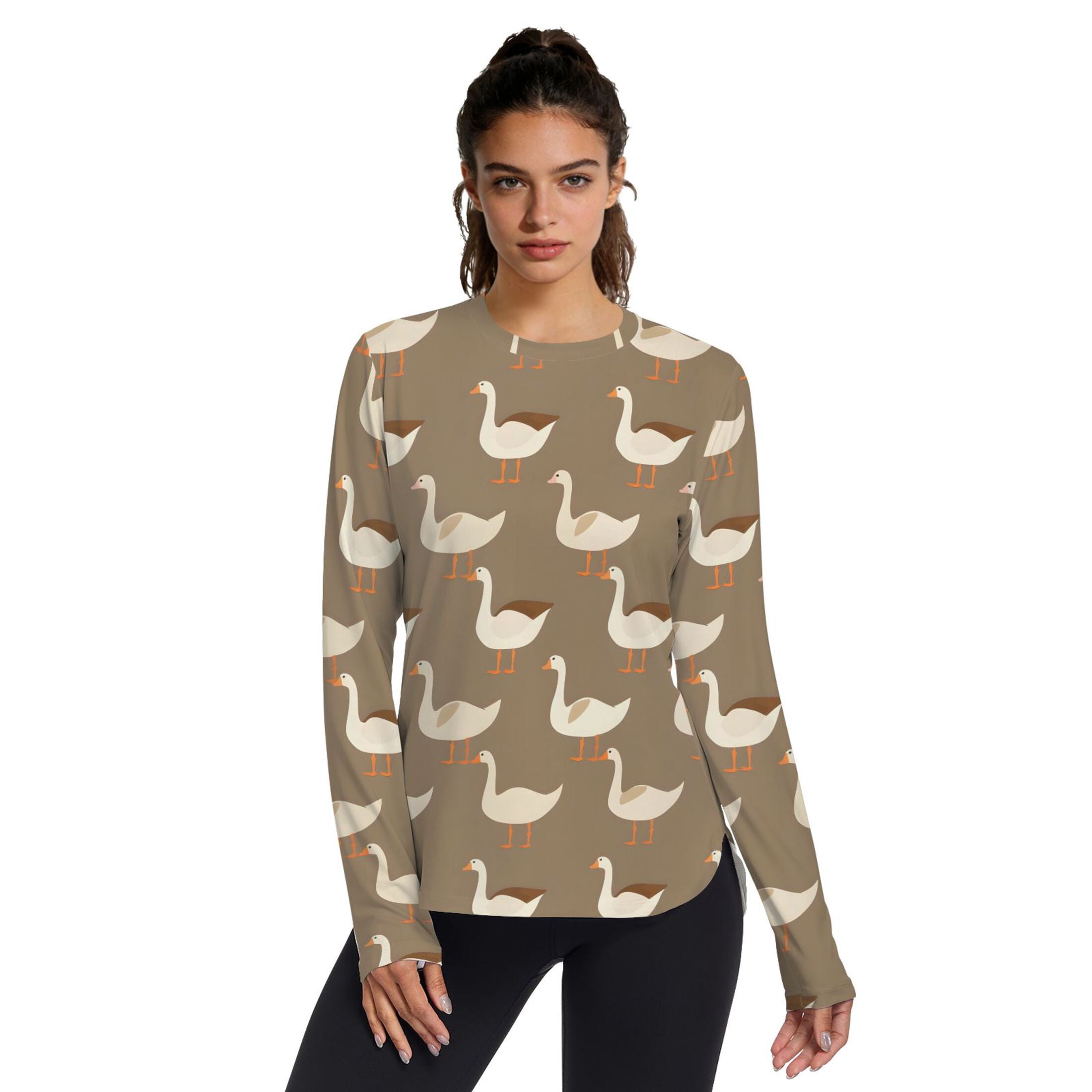 Cartoon Goose Pattern Women's Activewear UPF 50+ Sun Protection Shirt ...