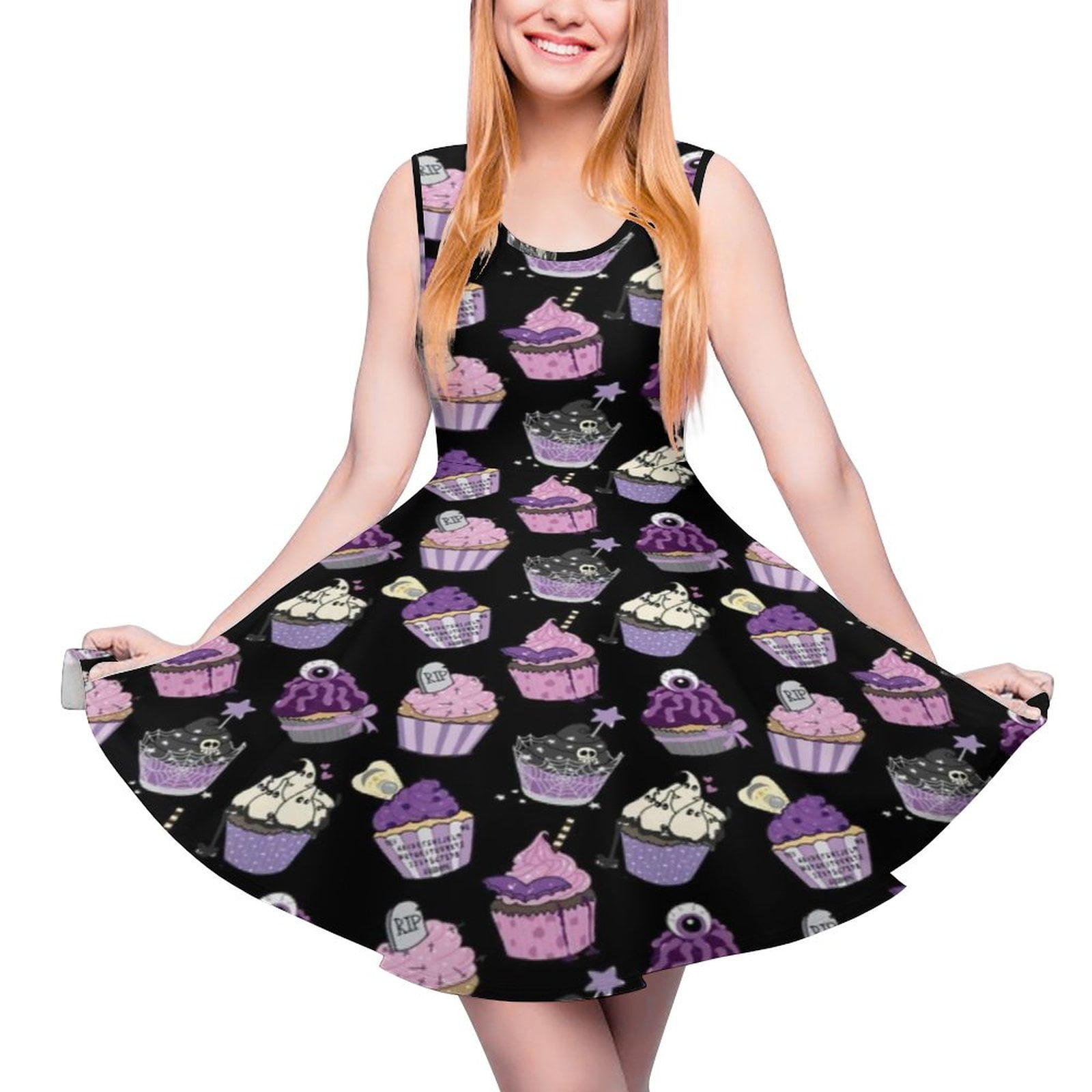 Cartoon Gothic Dress High Waist Funny Ice Cream Casual Dresses Spring ...