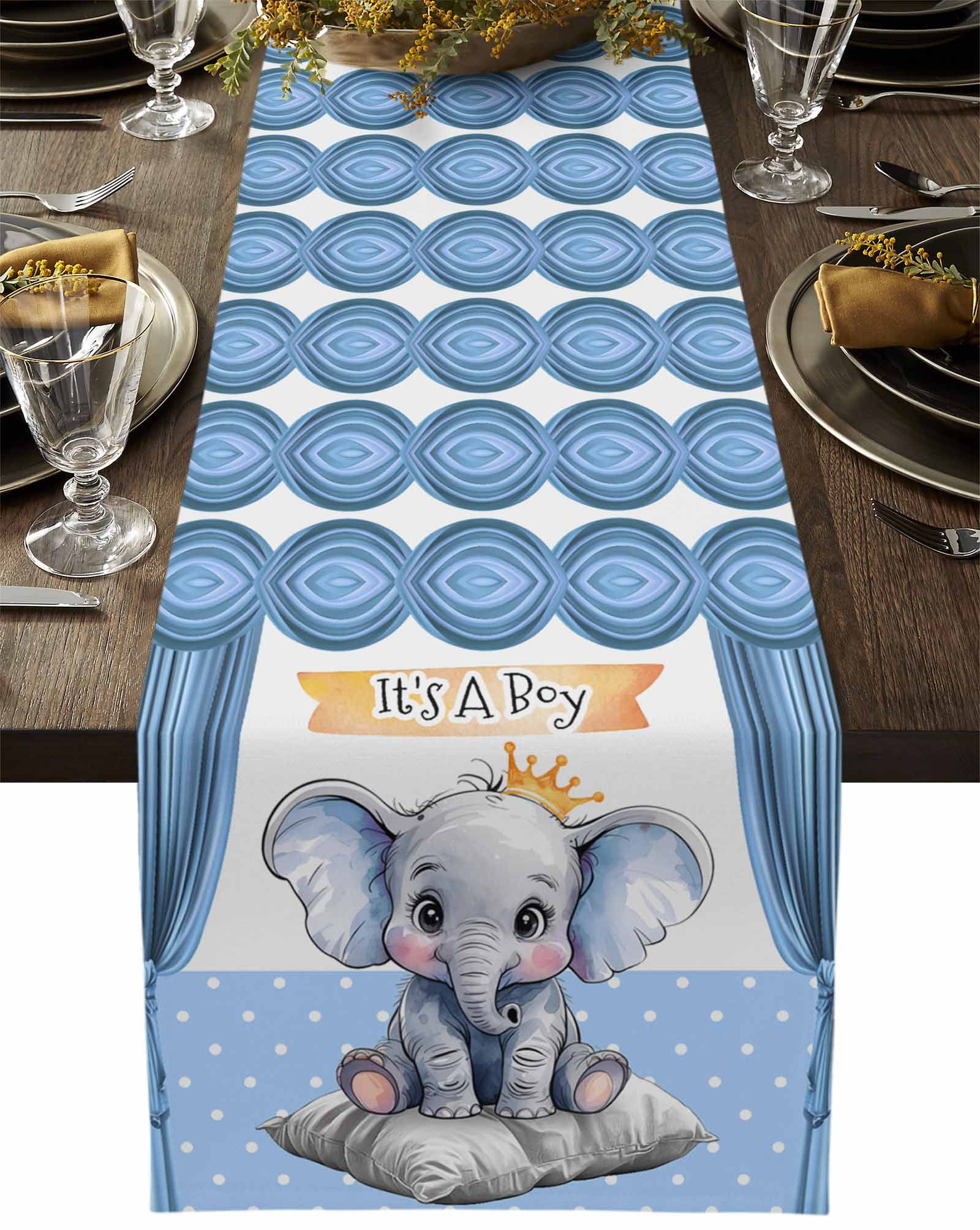 Cartoon Gradient Blue Elephant Table Runners 13x36 Inches Long Linen ...