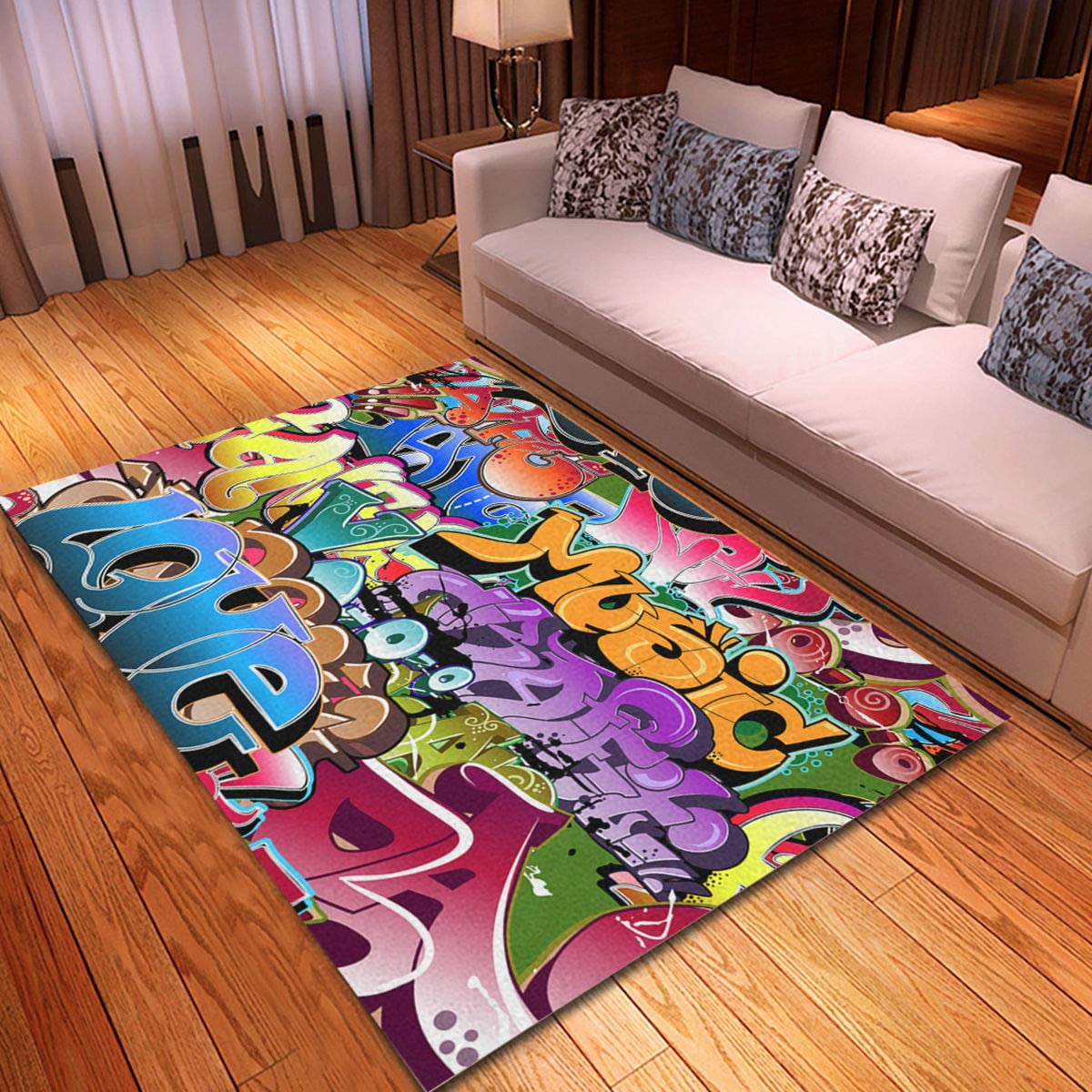 Cartoon Graffiti Carpet Colorful Street Art Area Rugs Modern Hippie Hip ...