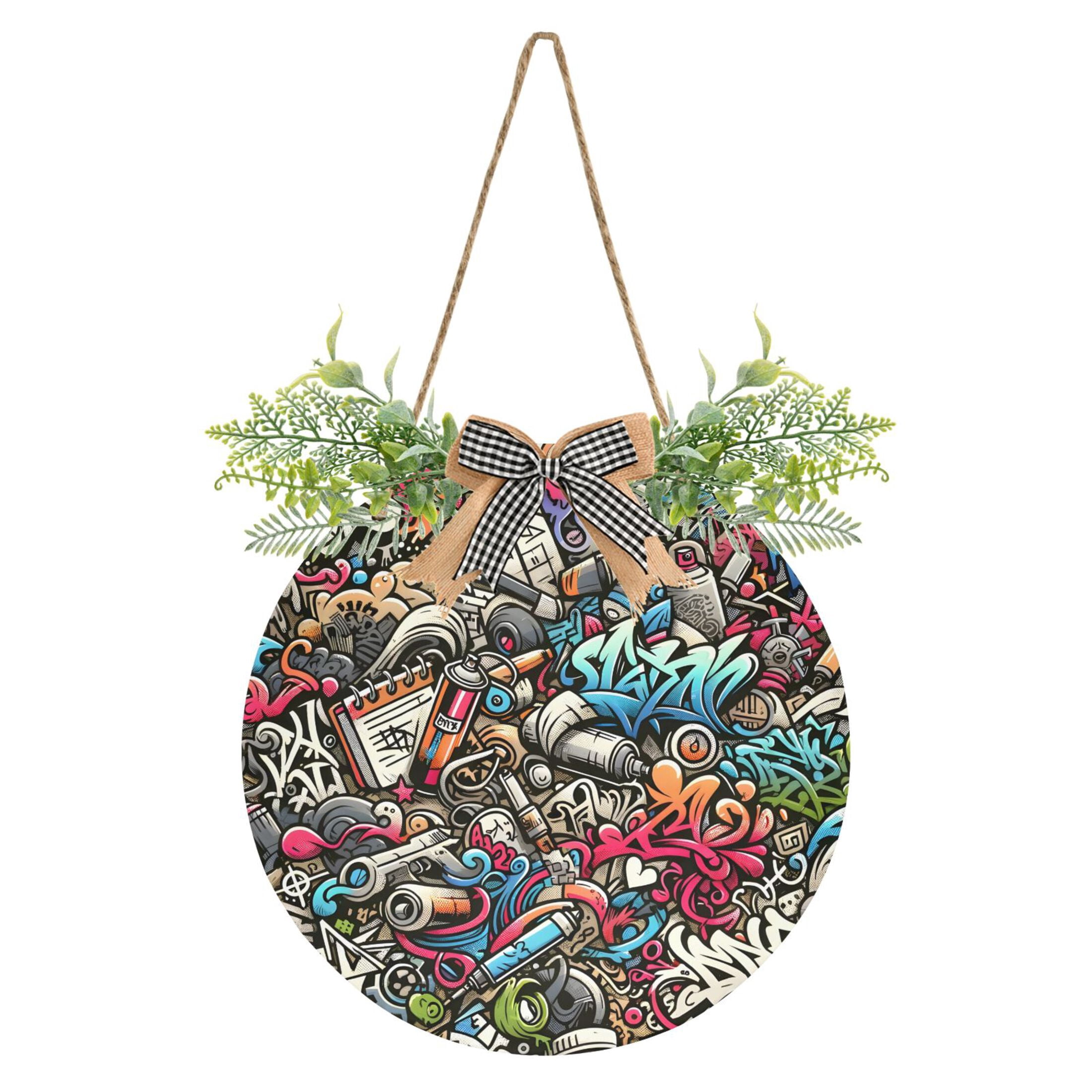 Cartoon Graffiti Doodle Welcome Front Door Sign Round 12 inch Porch ...