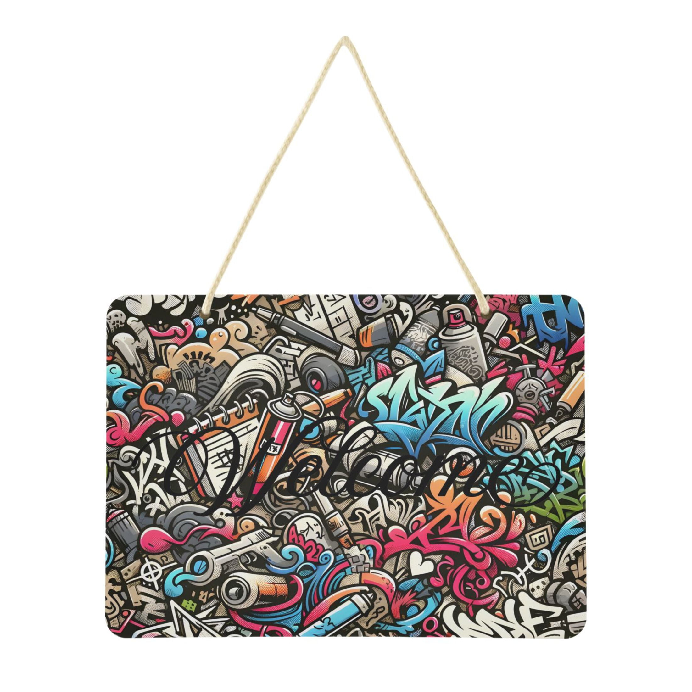 Cartoon Graffiti Doodle Welcome Sign Front Door PVC 14x10 inch Hanger ...