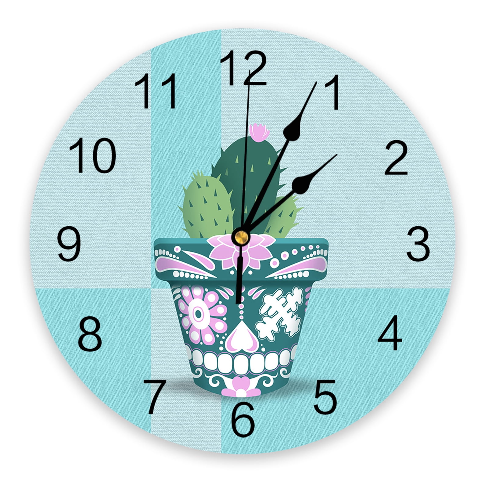 Cartoon Graffiti Green Black White Cactus Creative Wall Clock For Home ...