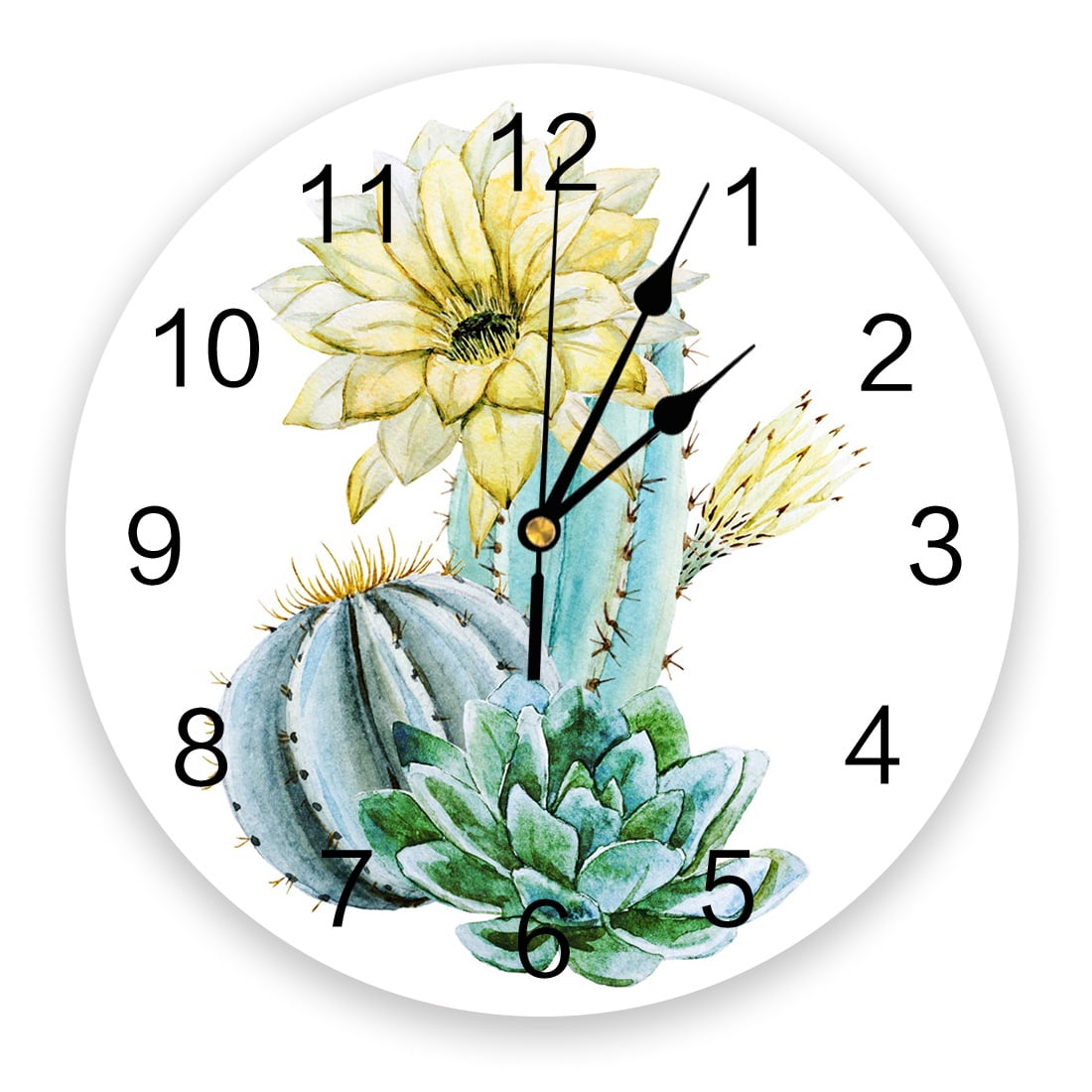 Cartoon Graffiti Green Black White Cactus Creative Wall Clock For Home ...