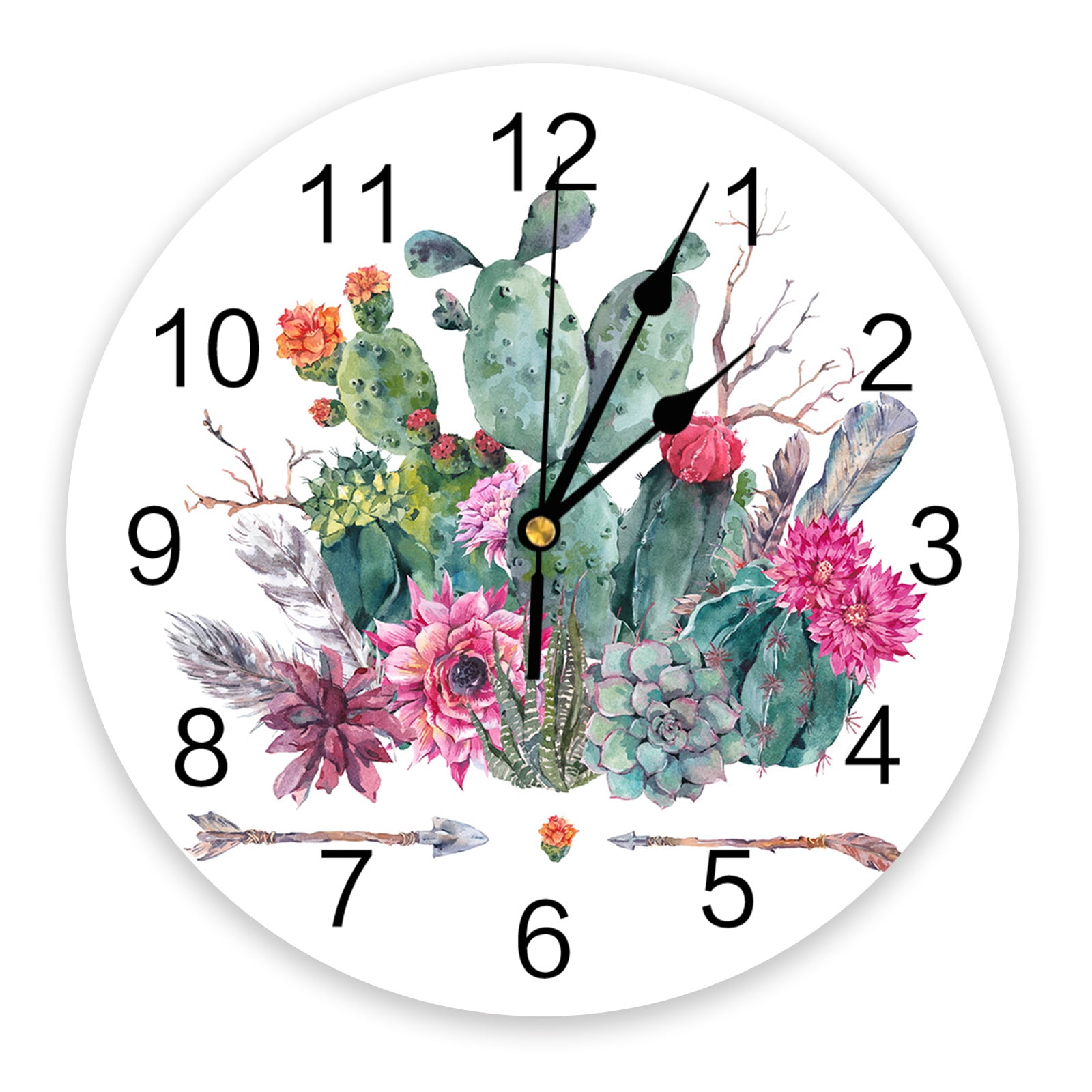 Cartoon Graffiti Green Black White Cactus Creative Wall Clock For Home ...