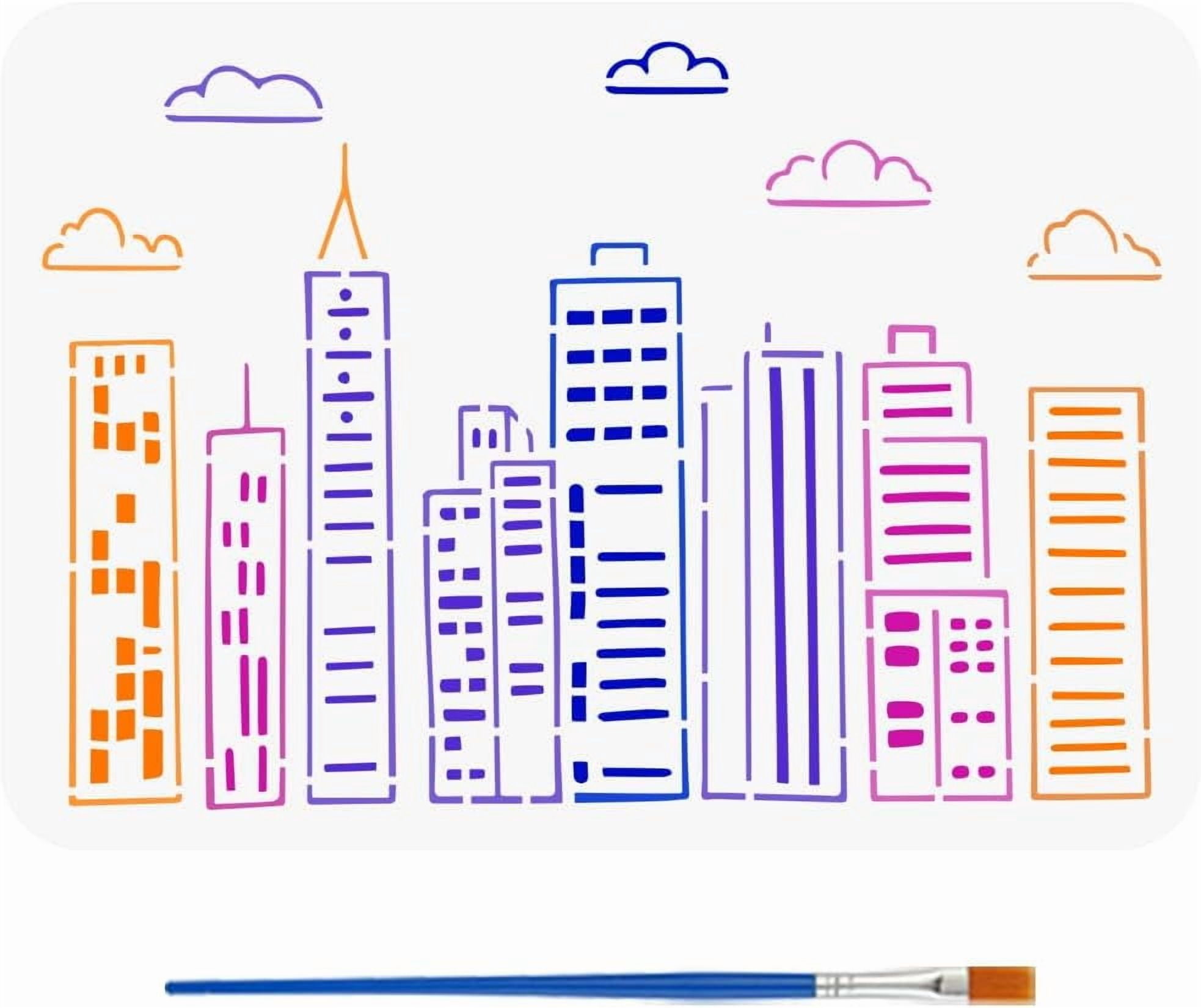 Cartoon Graffiti Skyline Stencil with Paint Brush 8.3x11.7inch Cartoon ...