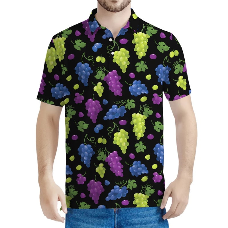 Cartoon Grape 3d Printed Polo Shirt Men Loose Short Sleeves Fruits ...