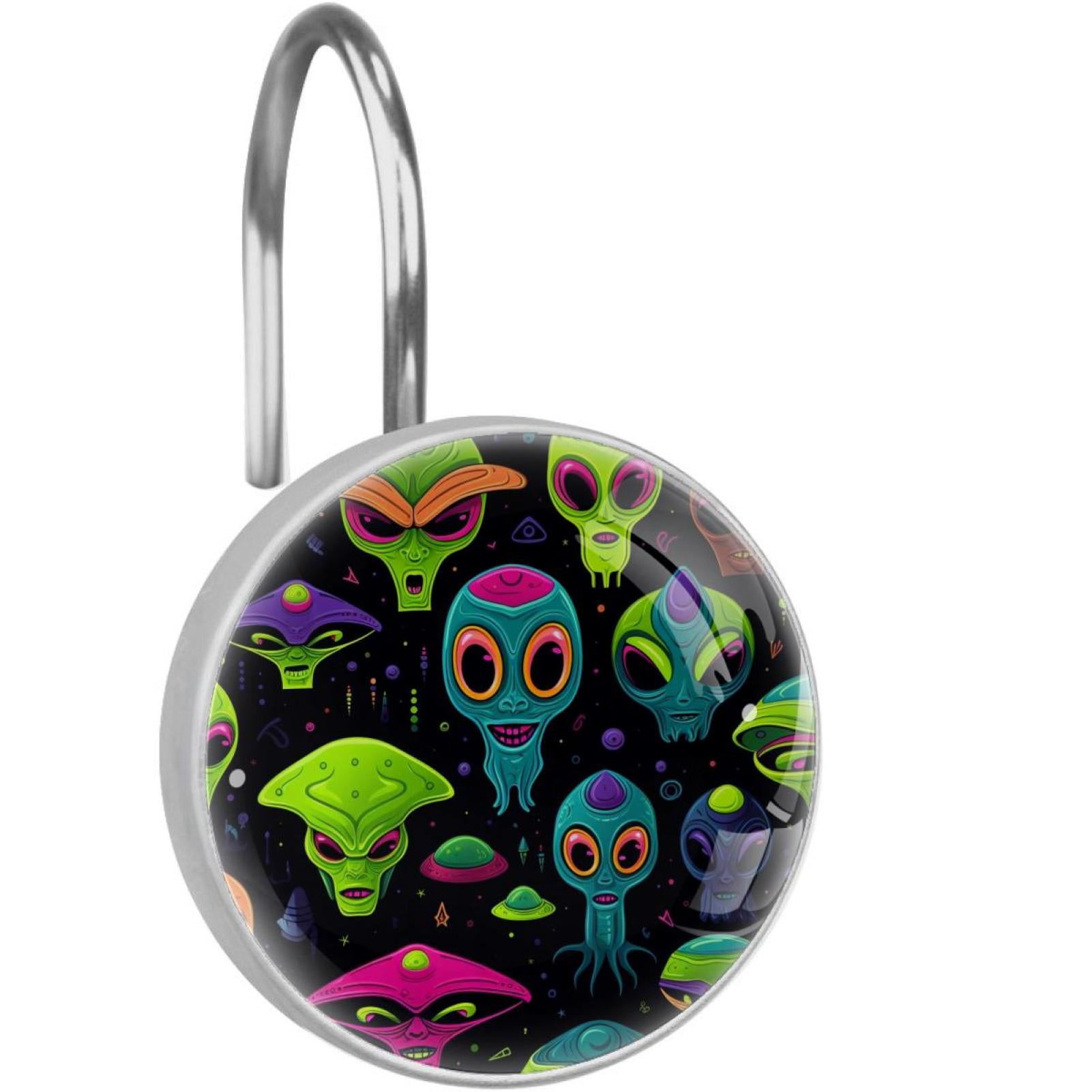 Cartoon Green Alien Decorative Shower Curtain Hooks – Resin, Glass ...