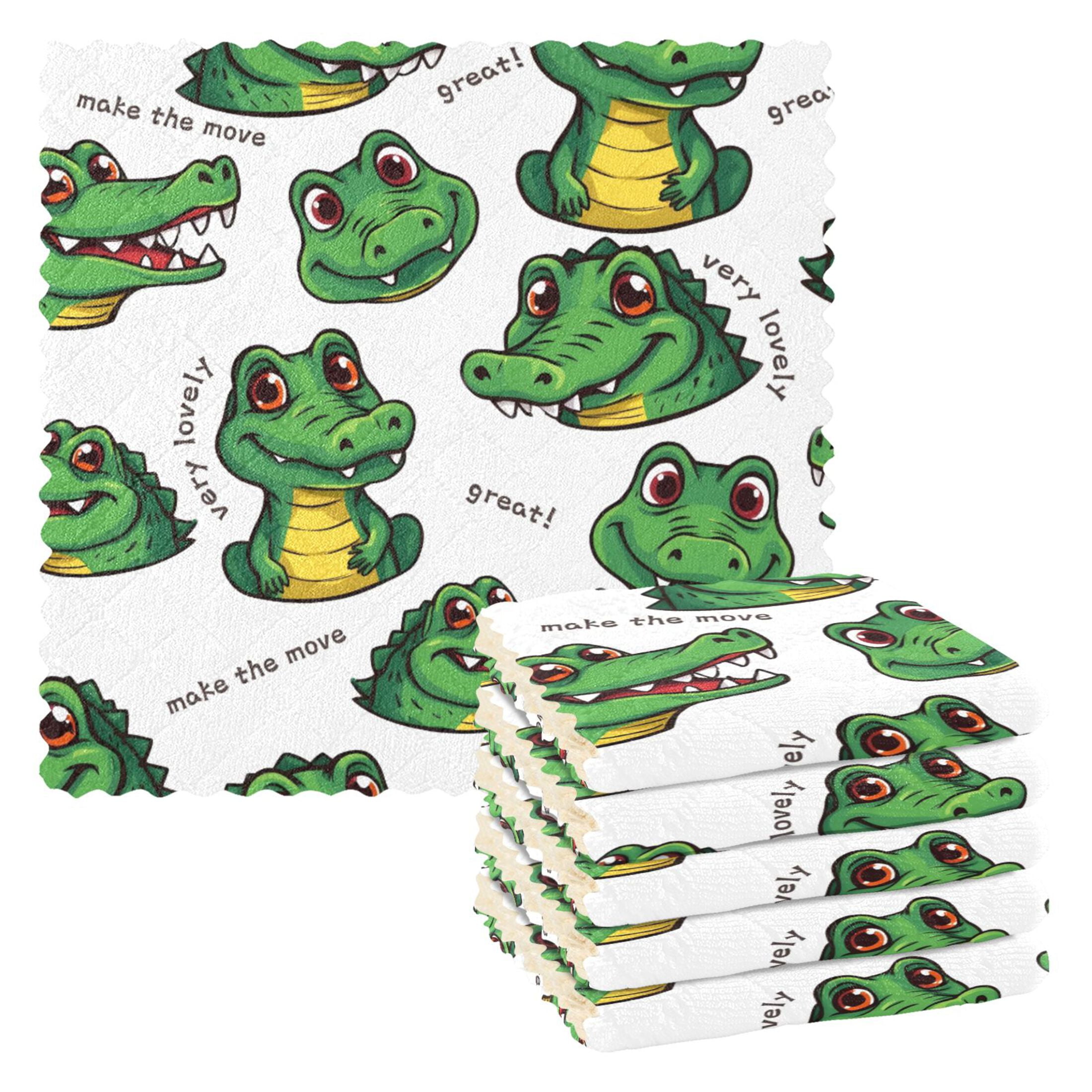 Cartoon Green Alligator with Pattern Dish Towels 6 Pack Kitchen ...