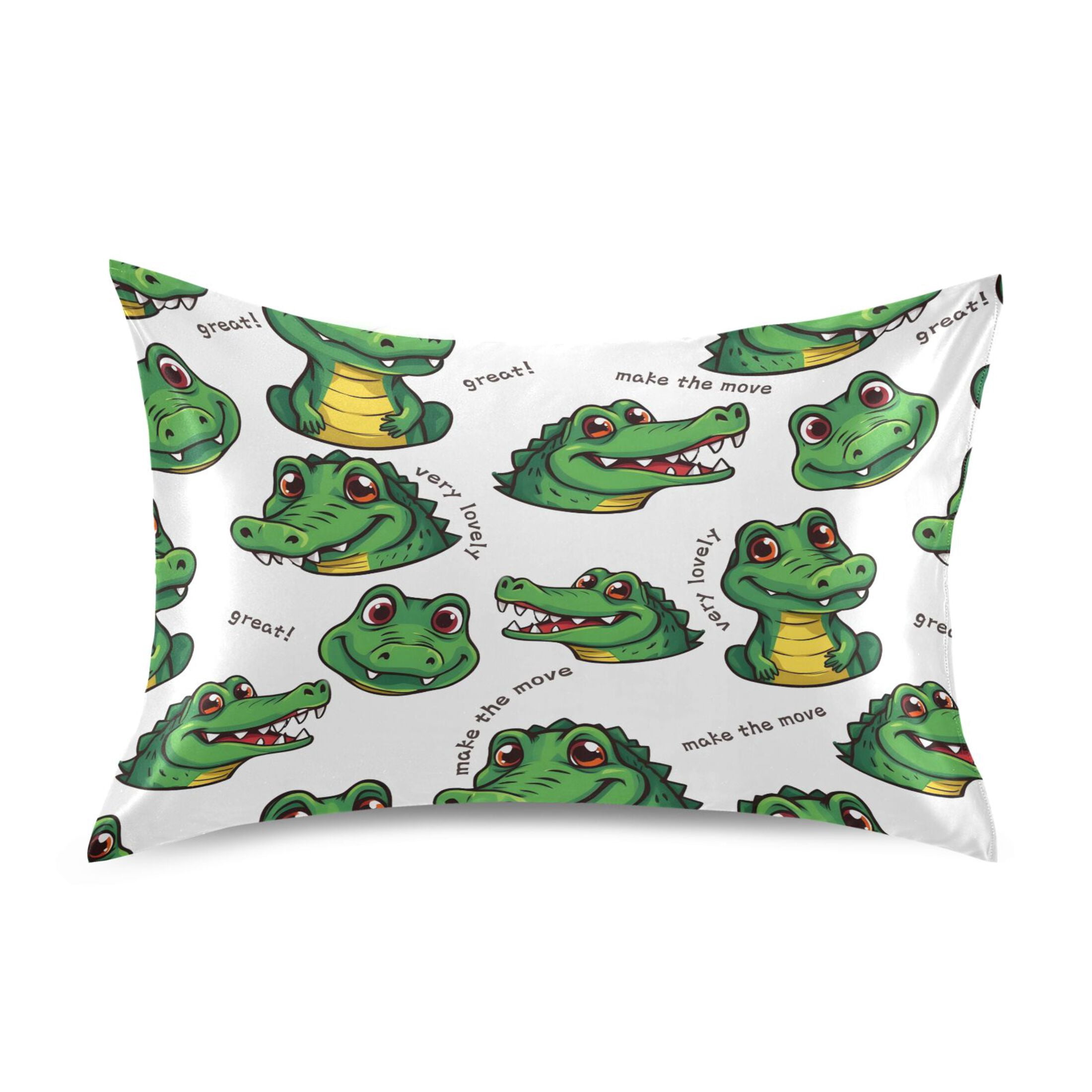 Cartoon Green Alligator with Pattern King Size Satin Pillowcase 40''x20 ...