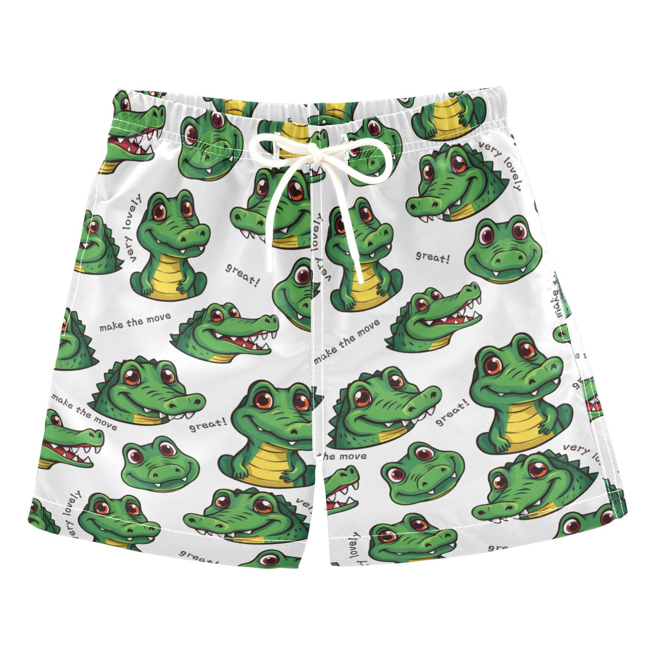 Cartoon Green Alligator with Pattern Swim Trunks Quick Dry Beach Pool ...