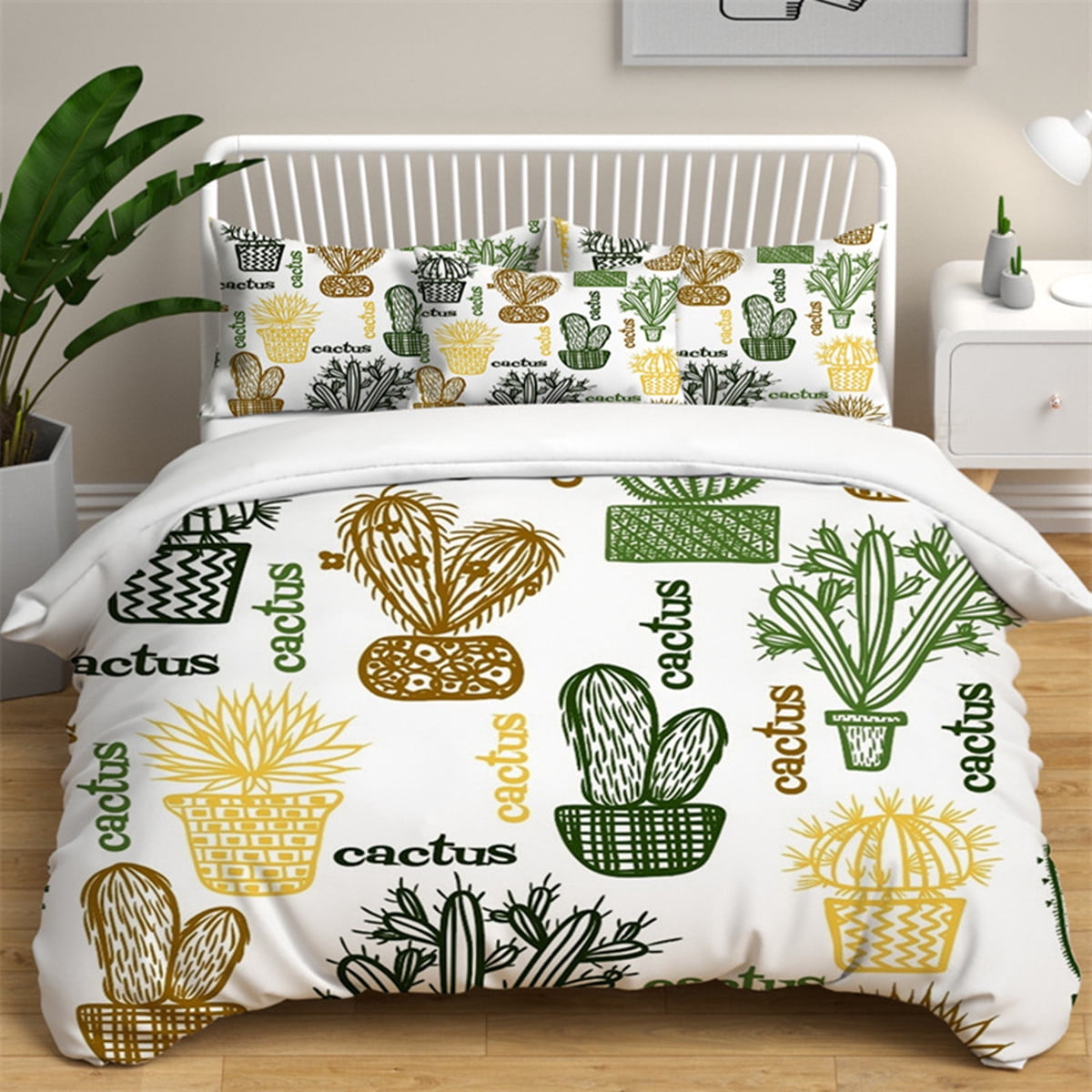 Cartoon Green Cactus Potted Duvet Cover Polyester Green Plant Cute ...