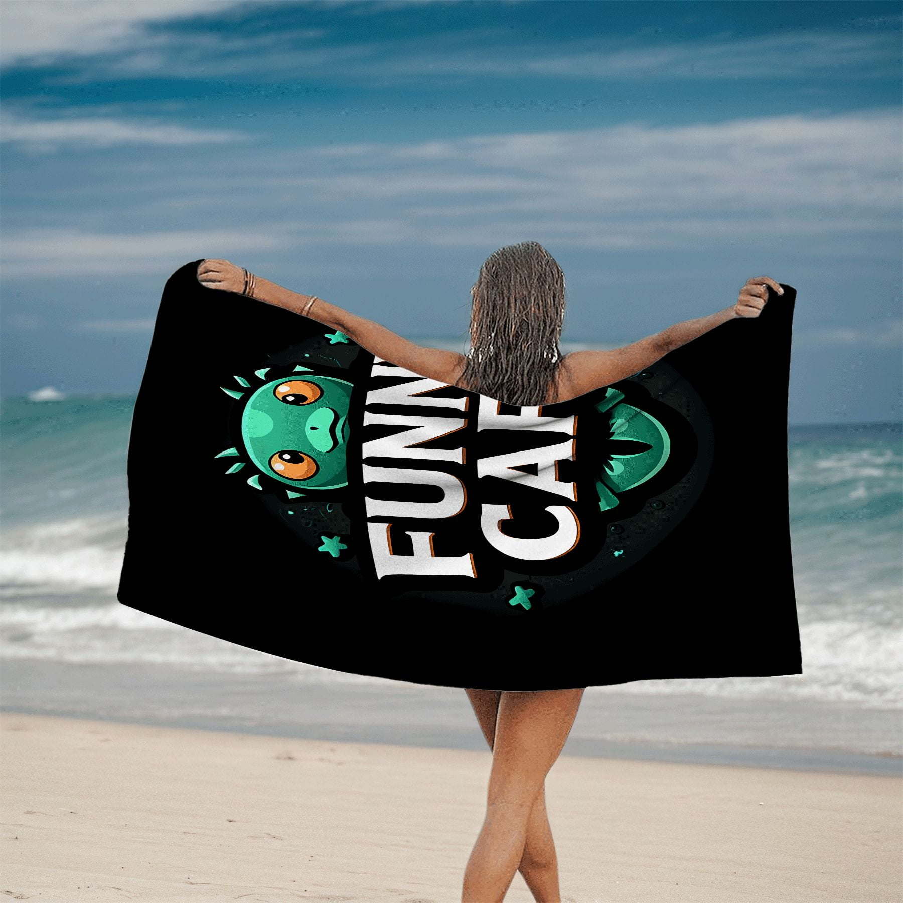 Cartoon Green Fish Beach Towel - Playful Design with Stars Perfect for ...